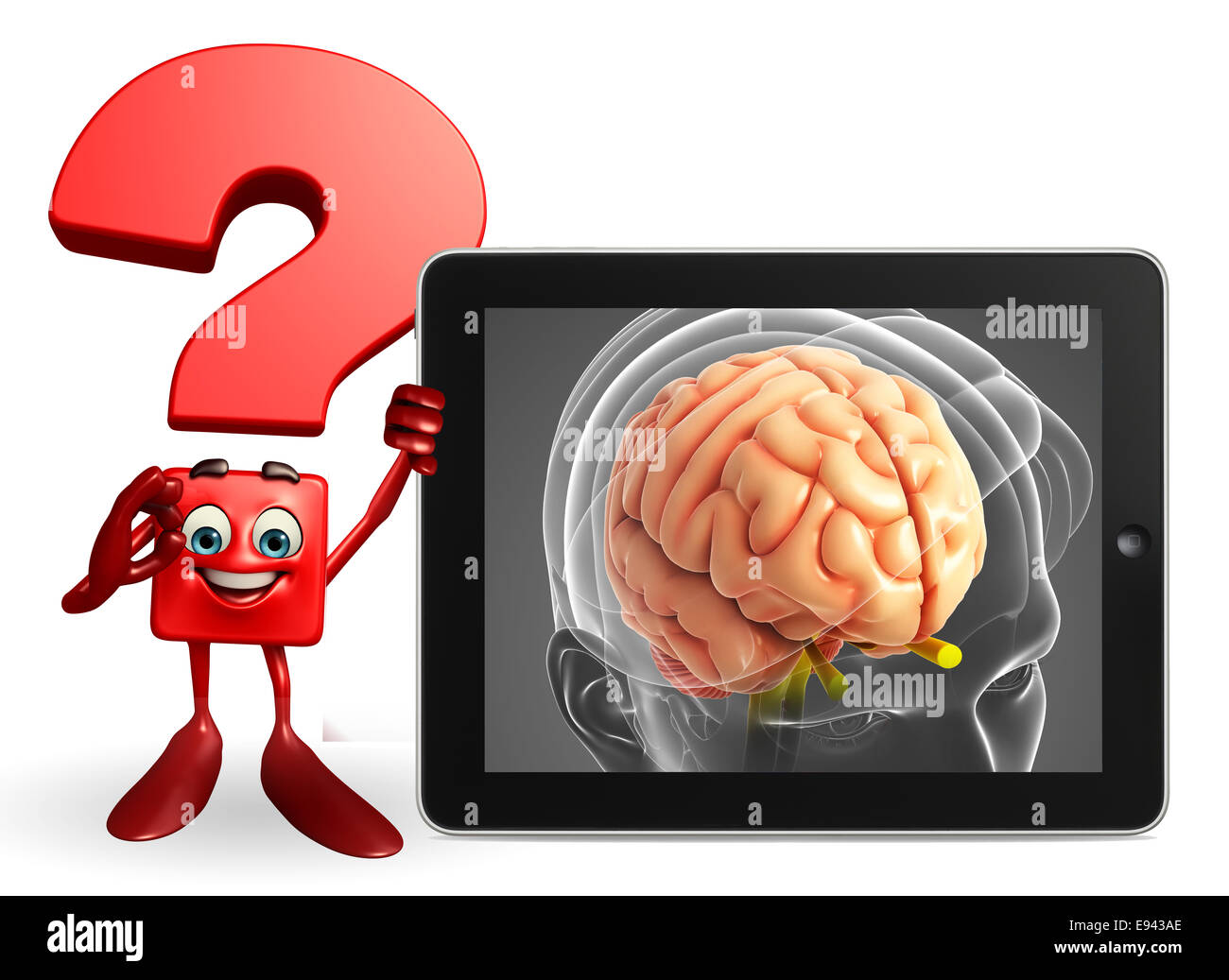 Cartoon Character of Question Mark with brain anatomy Stock Photo - Alamy