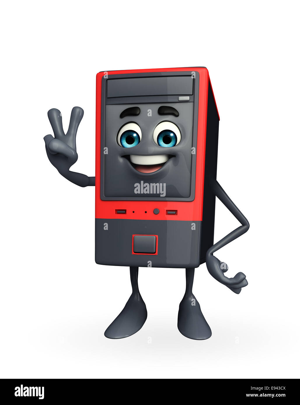 Cartoon Character of Computer Cabinet with victory sign Stock Photo - Alamy