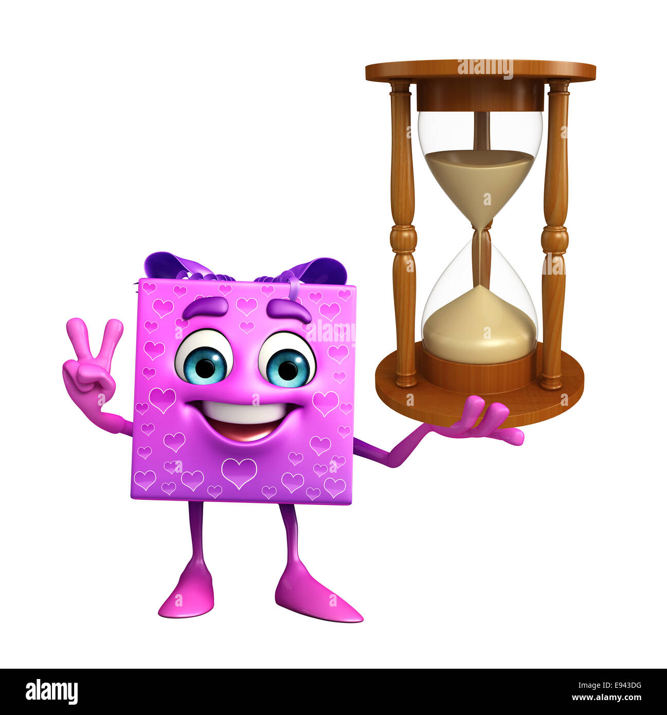 Cartoon Character of gift box with sand clock Stock Photo - Alamy