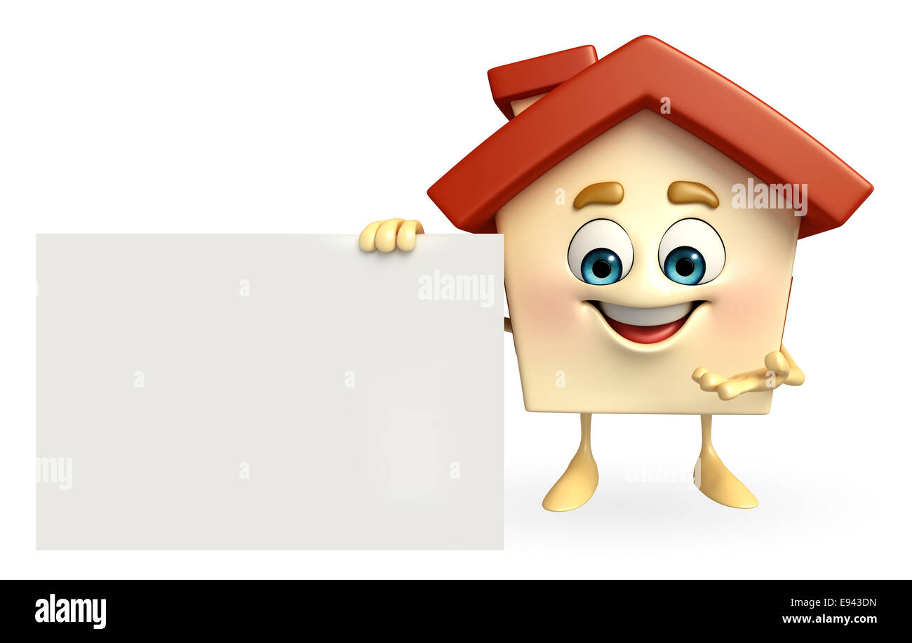 Cartoon Charcter of house with sign Stock Photo - Alamy