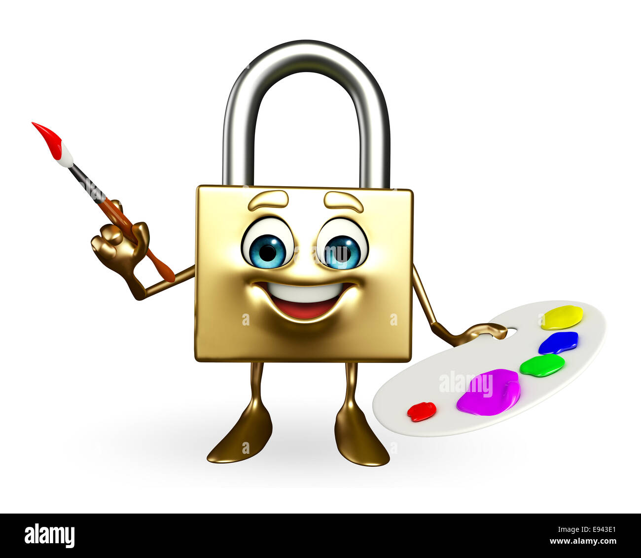 Cartoon Character of lock with Color plate Stock Photo - Alamy