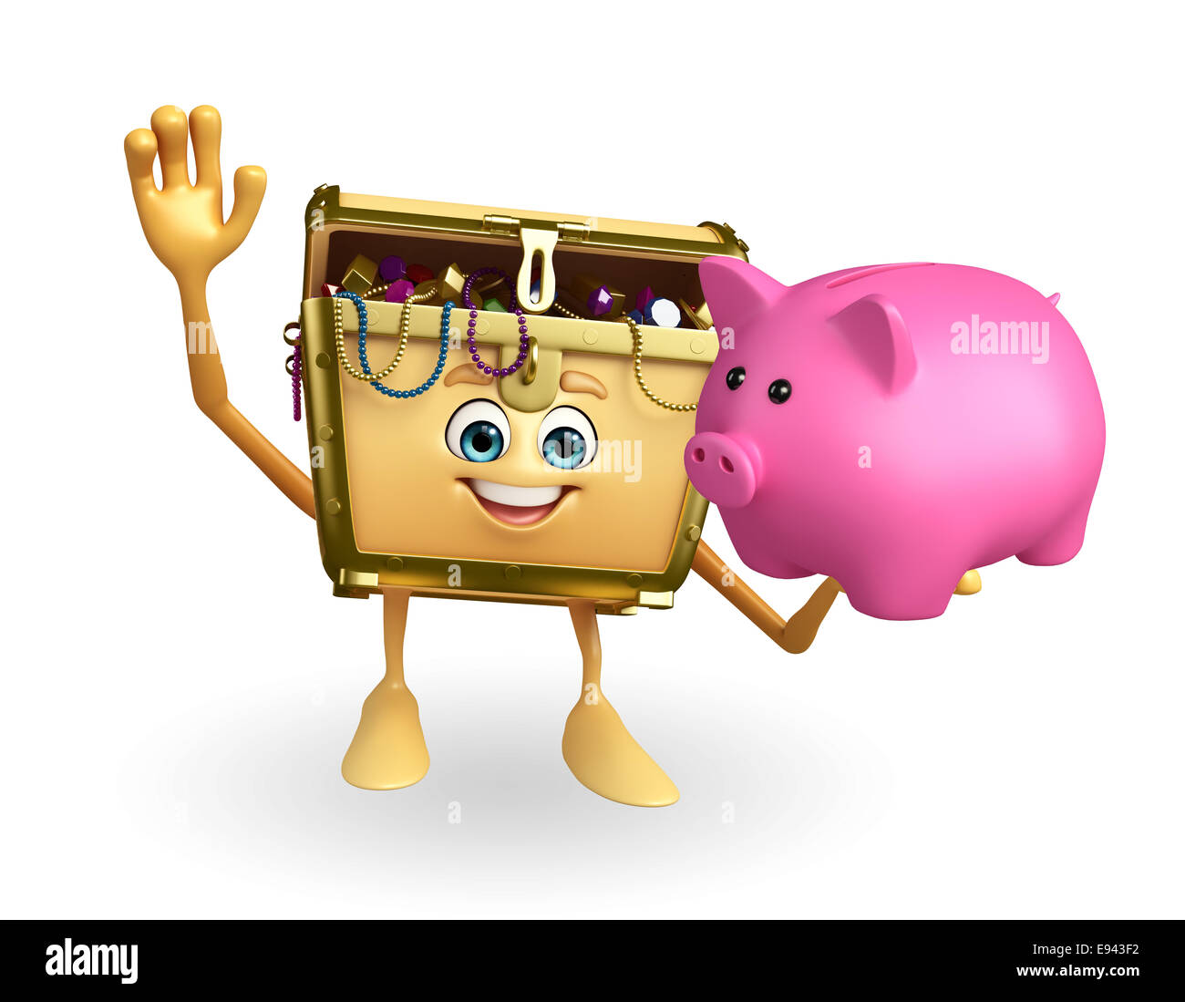 Cartoon Character of Treasure box with piggy bank Stock Photo - Alamy