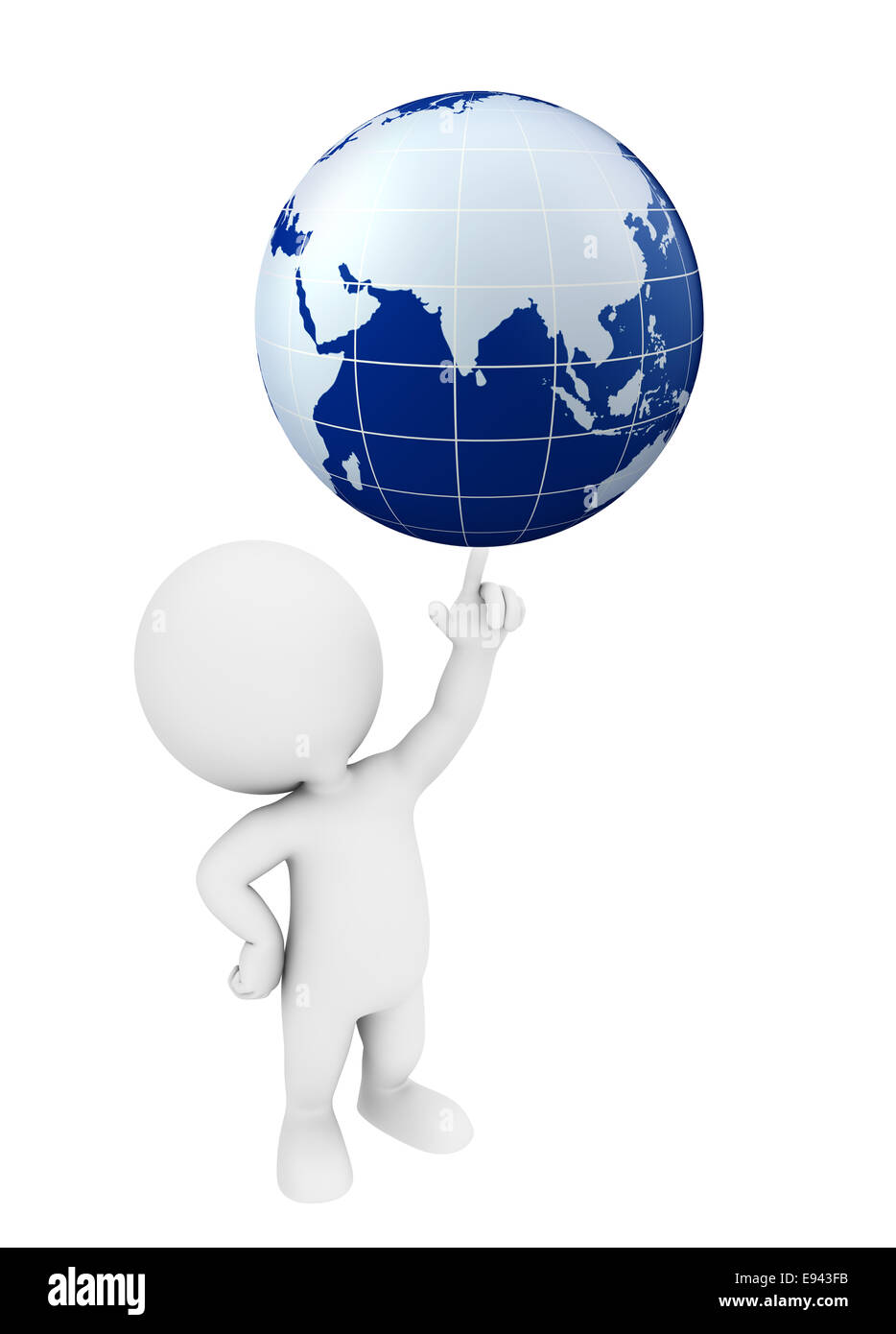 Illustration of white character with globe Stock Photo - Alamy