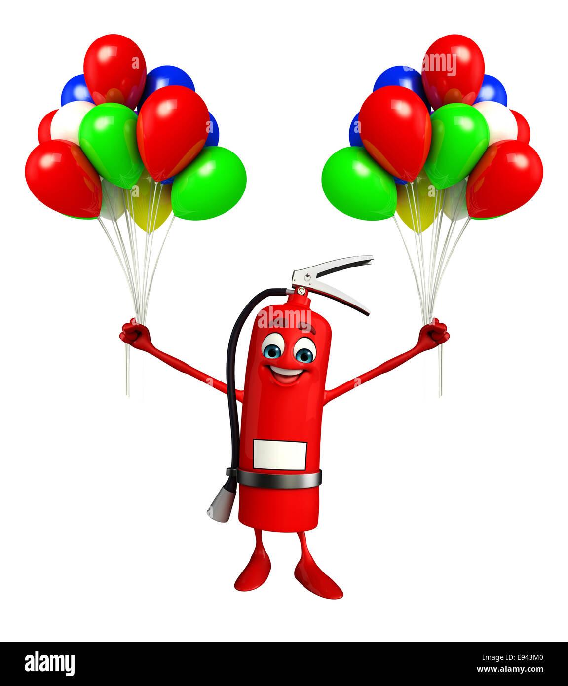 Cartoon Character of fire extinguisher with Balloons Stock Photo - Alamy