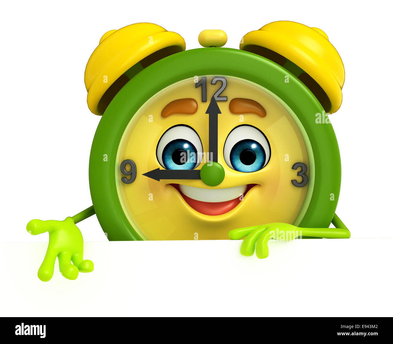 Cartoon Character of table clock with sign Stock Photo - Alamy