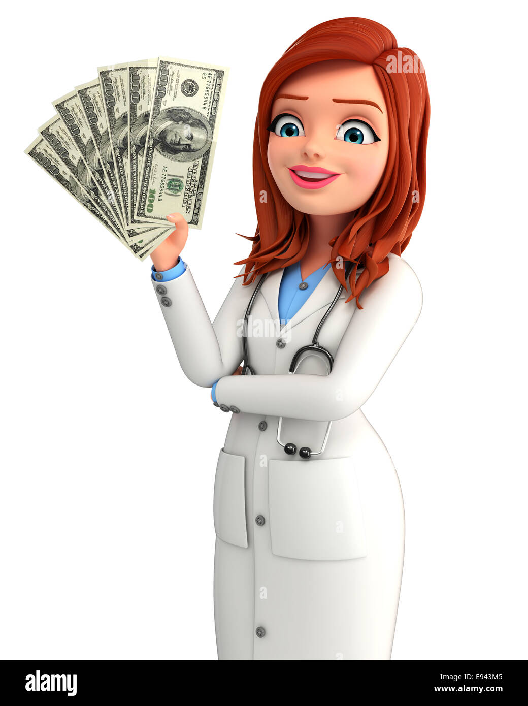 Illustration of Young Doctor with dollars Stock Photo - Alamy