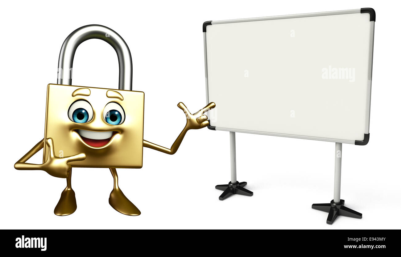 Cartoon Character of lock with display board Stock Photo - Alamy