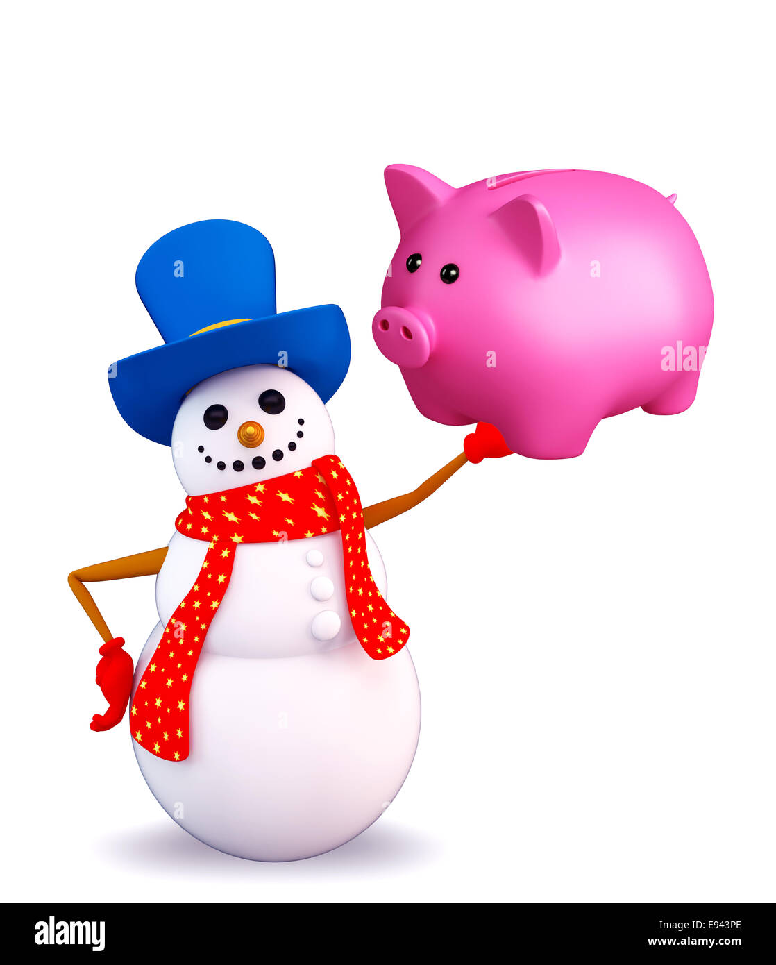 Illustration of snowman character with piggy bank Stock Photo - Alamy
