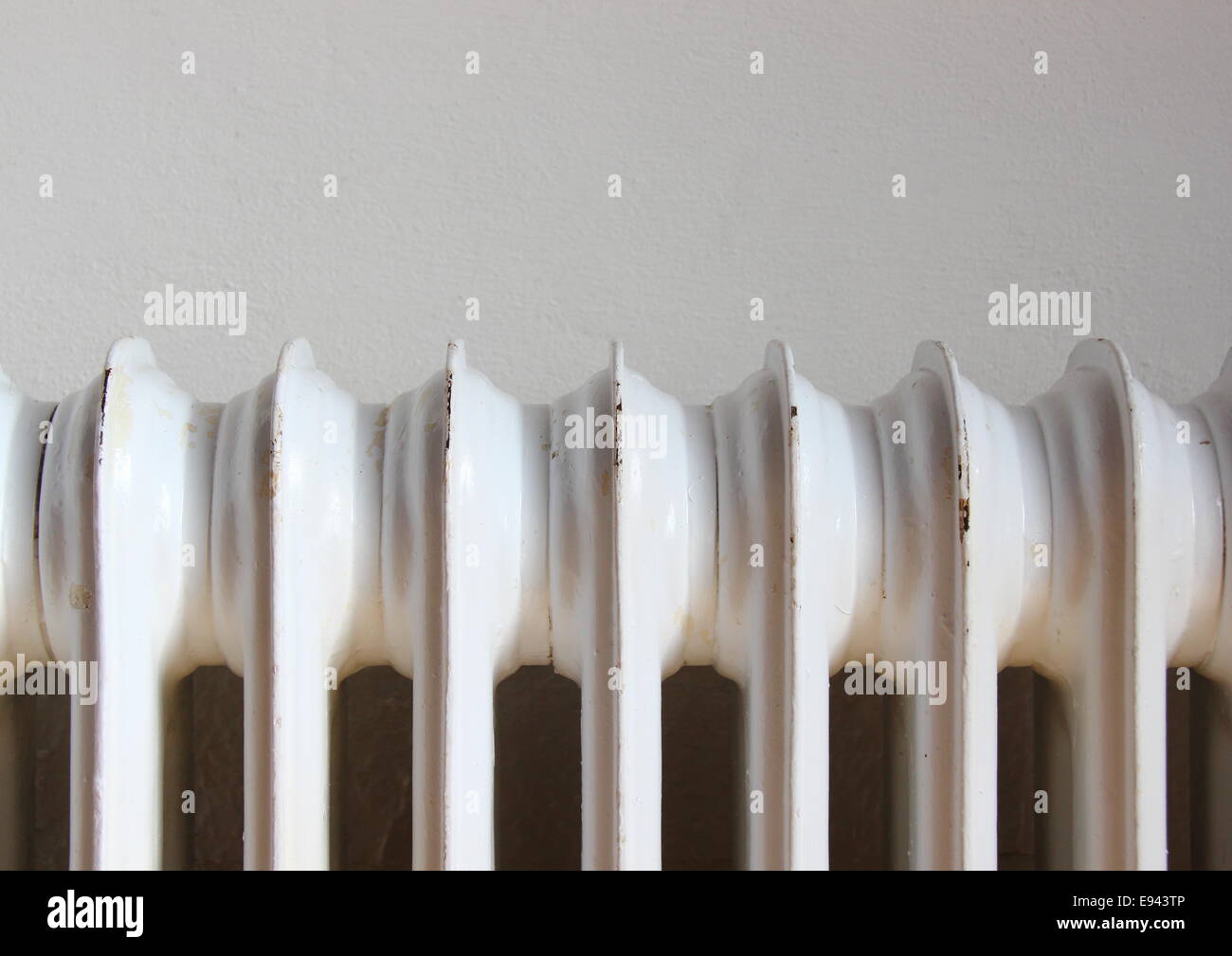 Closeup on worn radiator with white wall background Stock Photo - Alamy