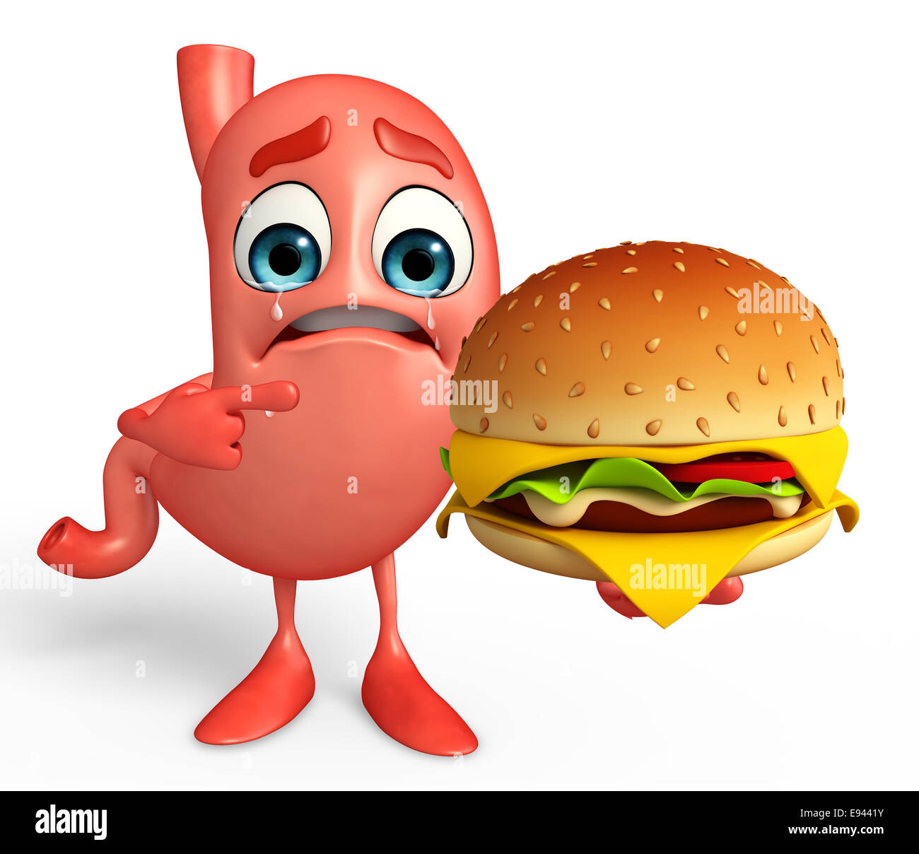 Cartoon Character of stomach with burger Stock Photo - Alamy