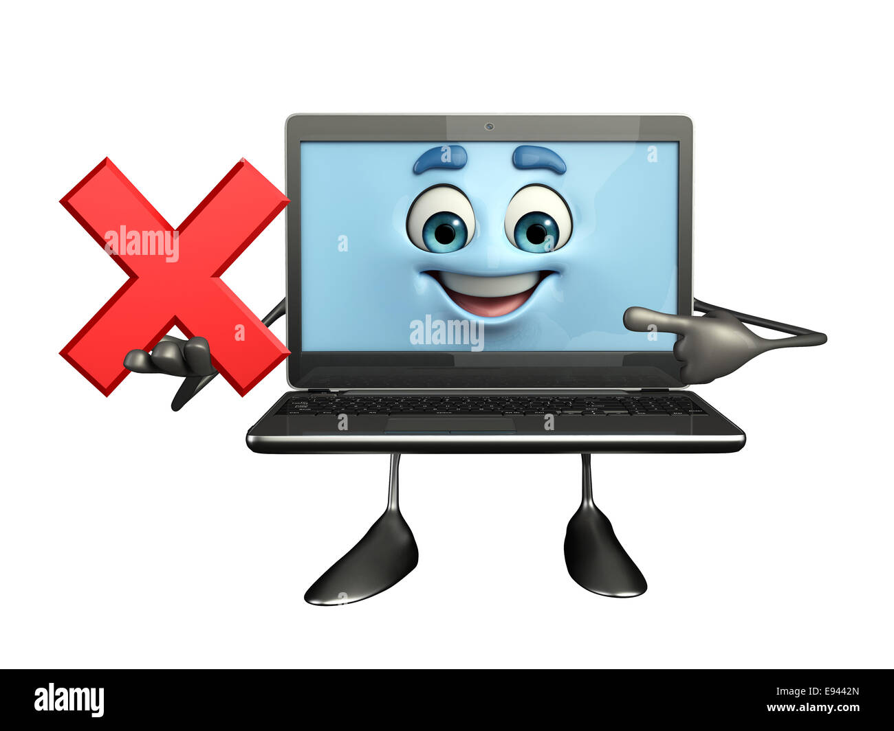 Cartoon character of Laptop with cross sign Stock Photo - Alamy