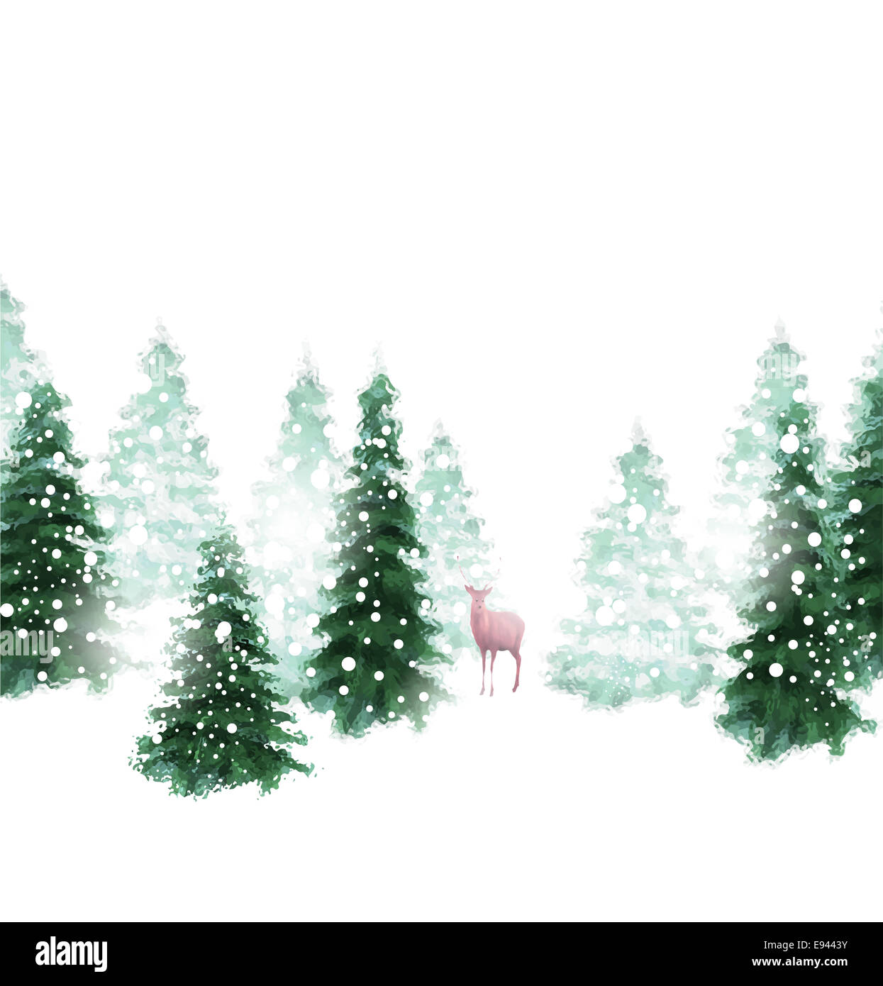Christmas background with deer and winter trees Stock Photo - Alamy