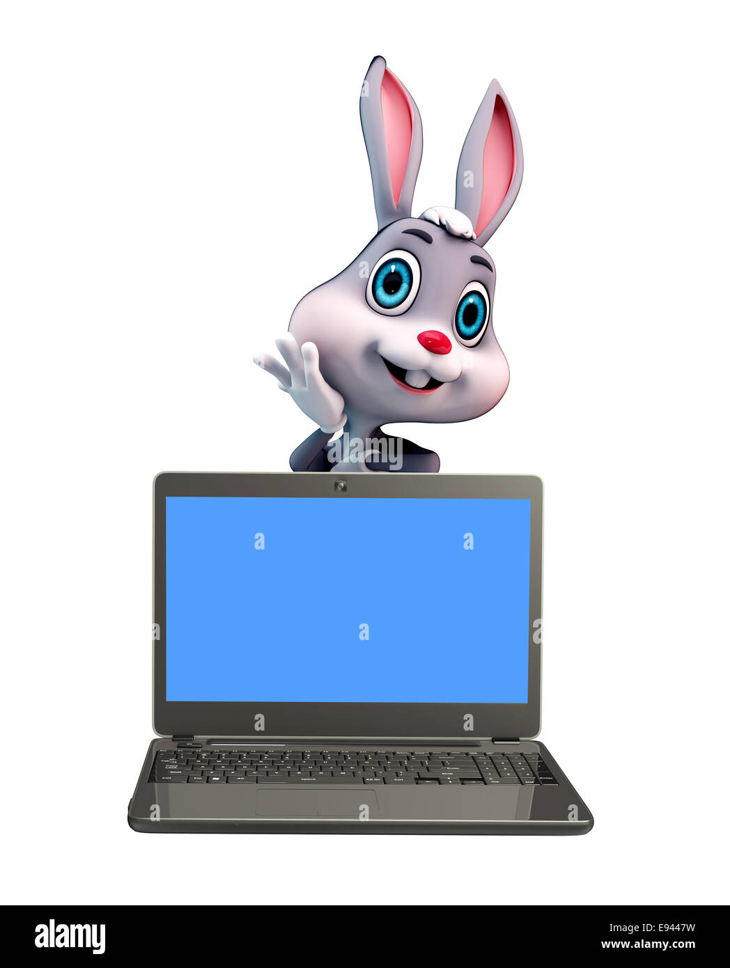 Cartoon Character of Easter Bunny with laptop Stock Photo - Alamy