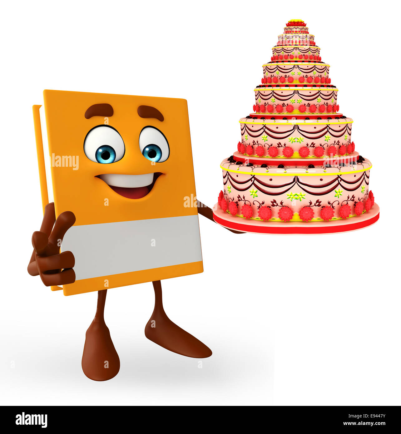 Cartoon Character of Book with cake Stock Photo - Alamy
