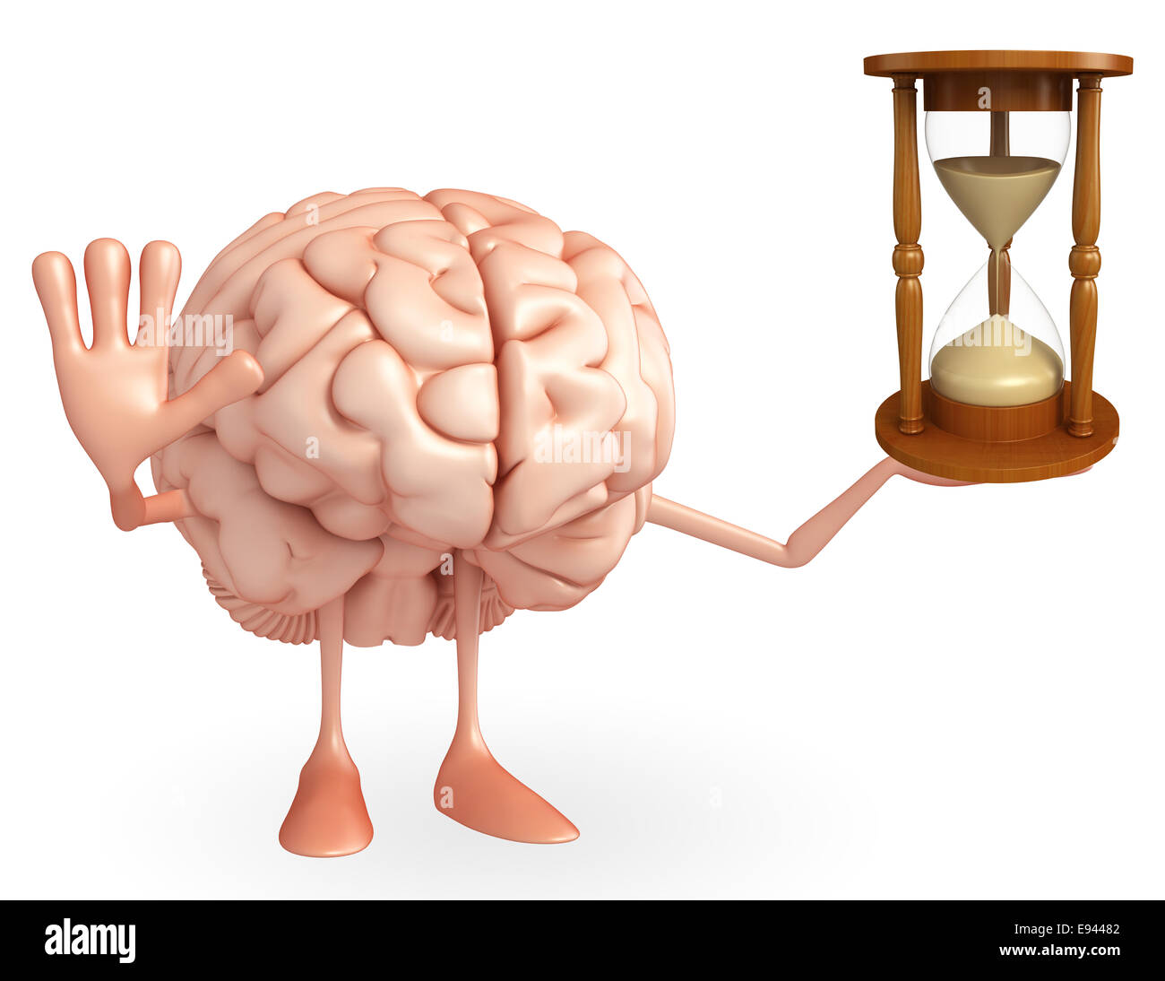 Cartoon character of brain with sand watch Stock Photo - Alamy