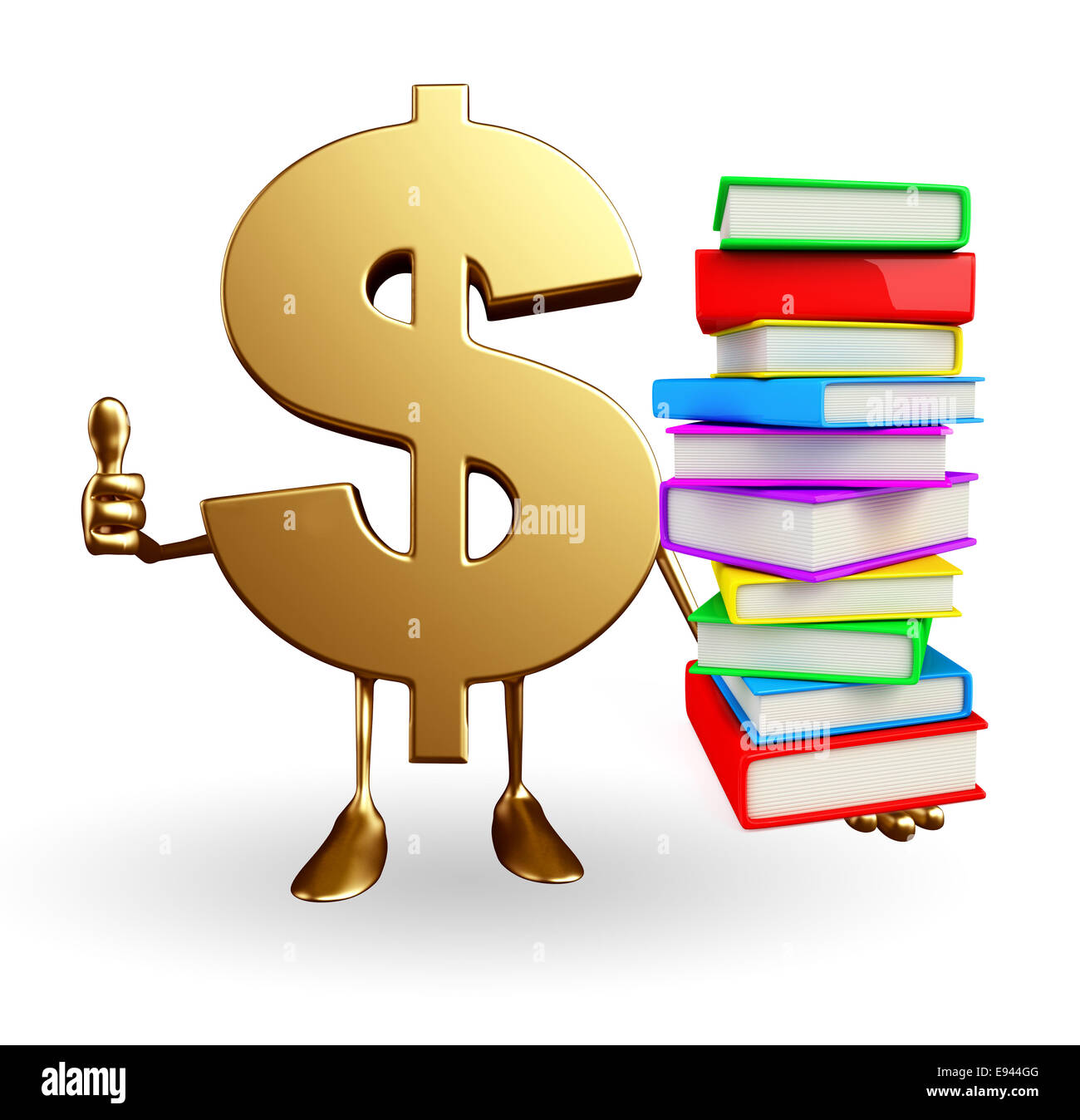 Cartoon Character of dollar with pile of books Stock Photo - Alamy