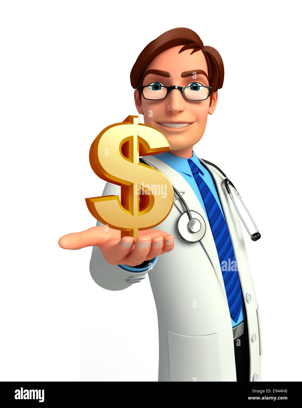Illustration of young doctor with dollar sign Stock Photo - Alamy