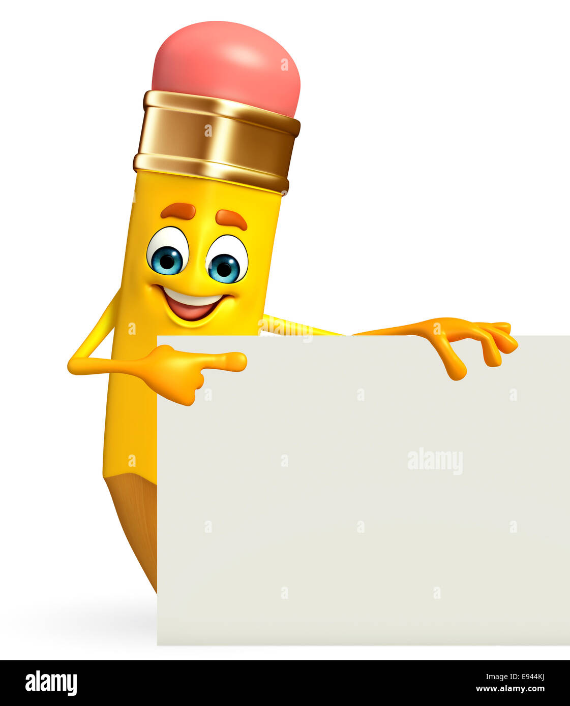 Cartoon Character of pencil with sign Stock Photo - Alamy