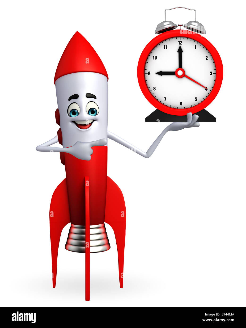 Cartoon character of rocket with table clock Stock Photo - Alamy