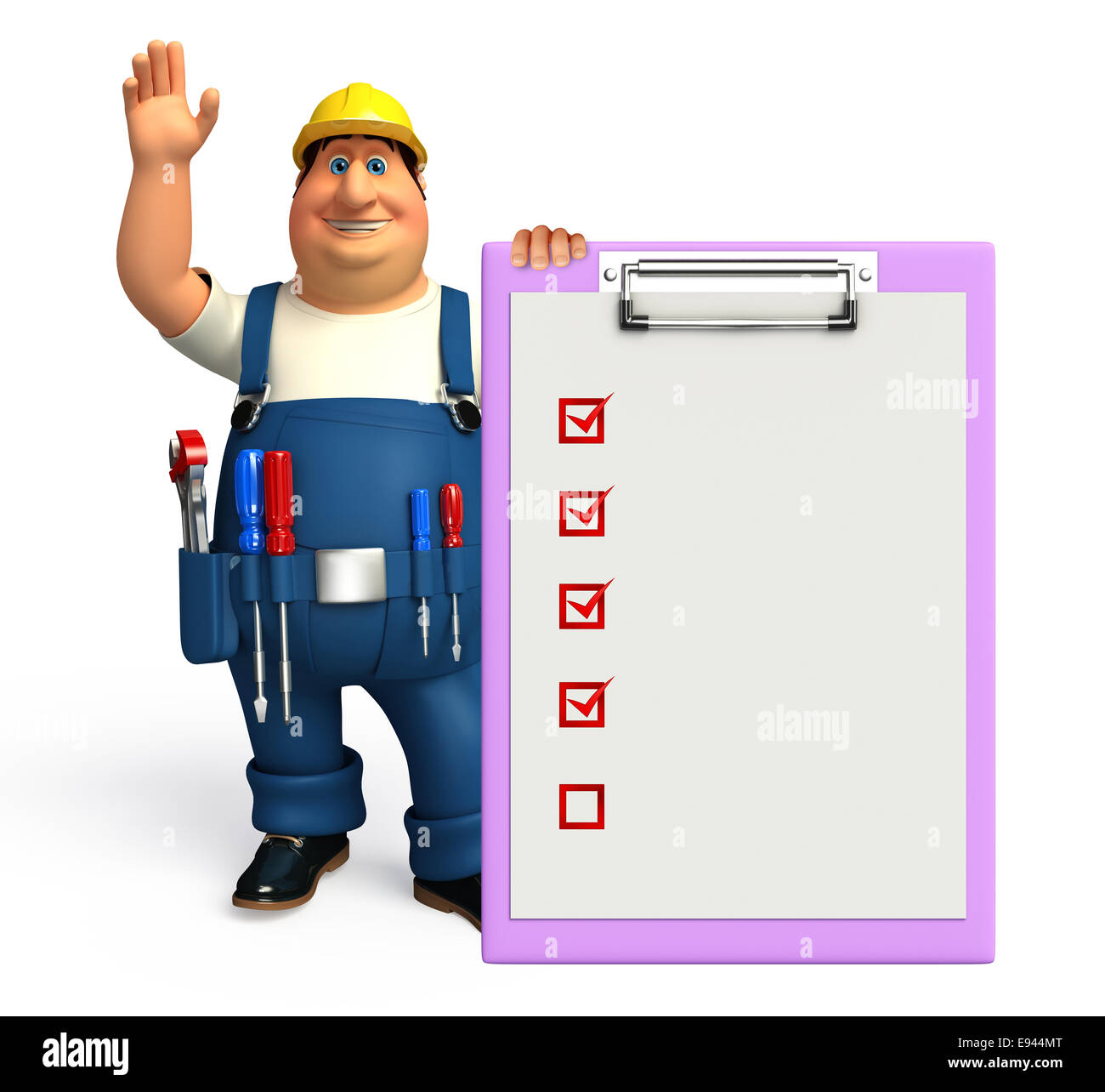 Illustration of young plumber with notepad Stock Photo - Alamy