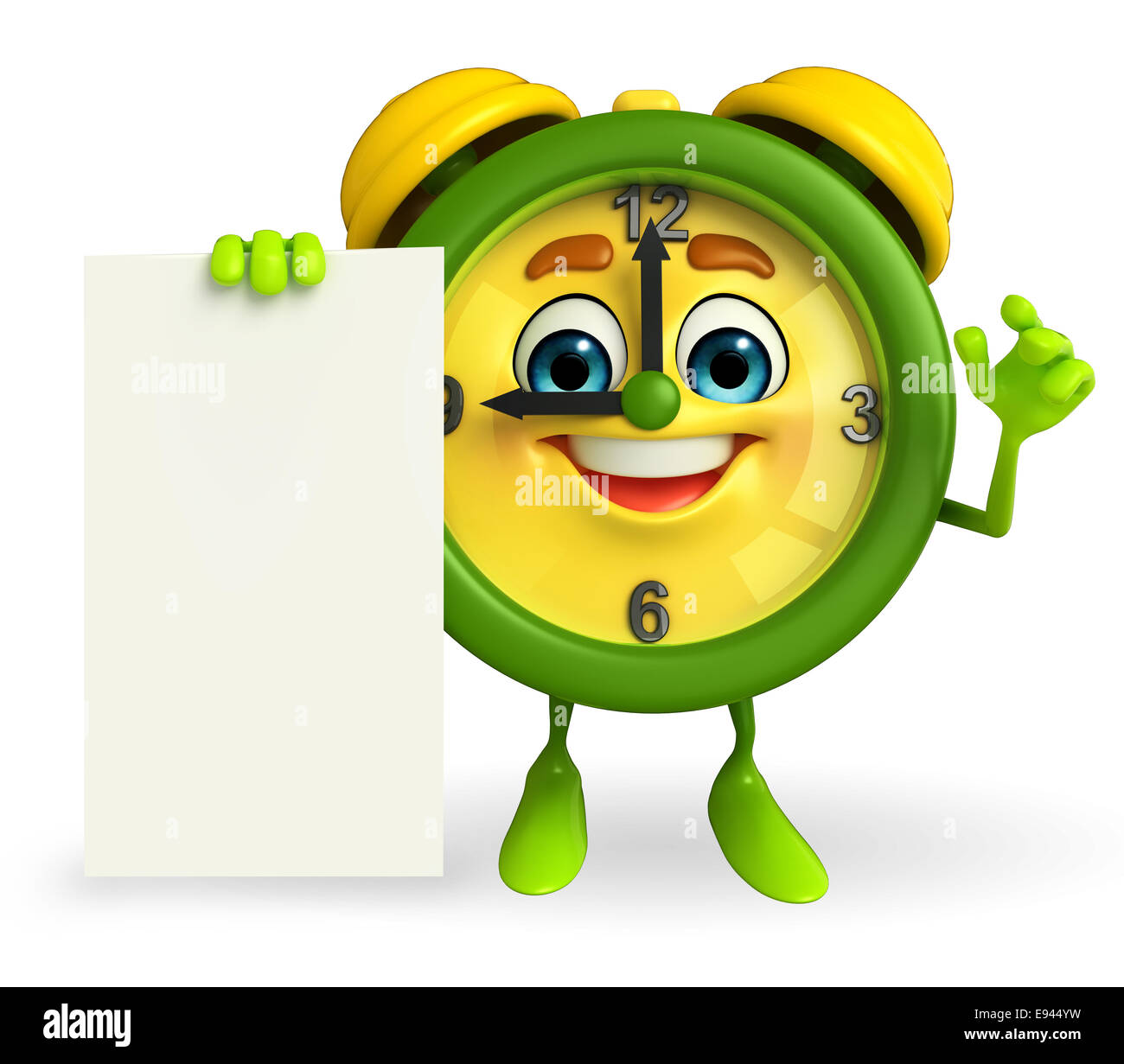 Cartoon Character of table clock with sign Stock Photo - Alamy