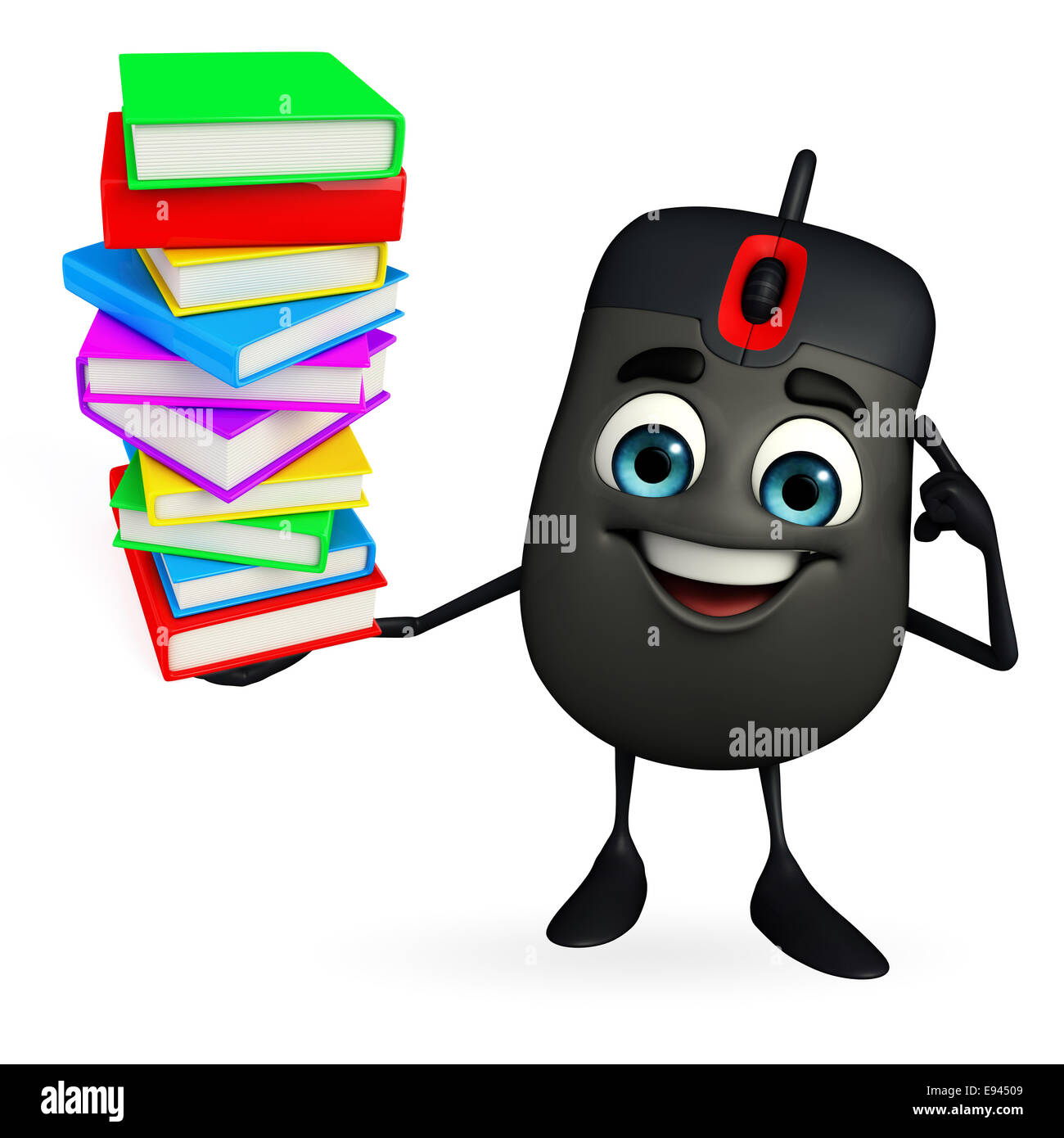 Cartoon Character of Computer Mouse with Books pile Stock Photo - Alamy