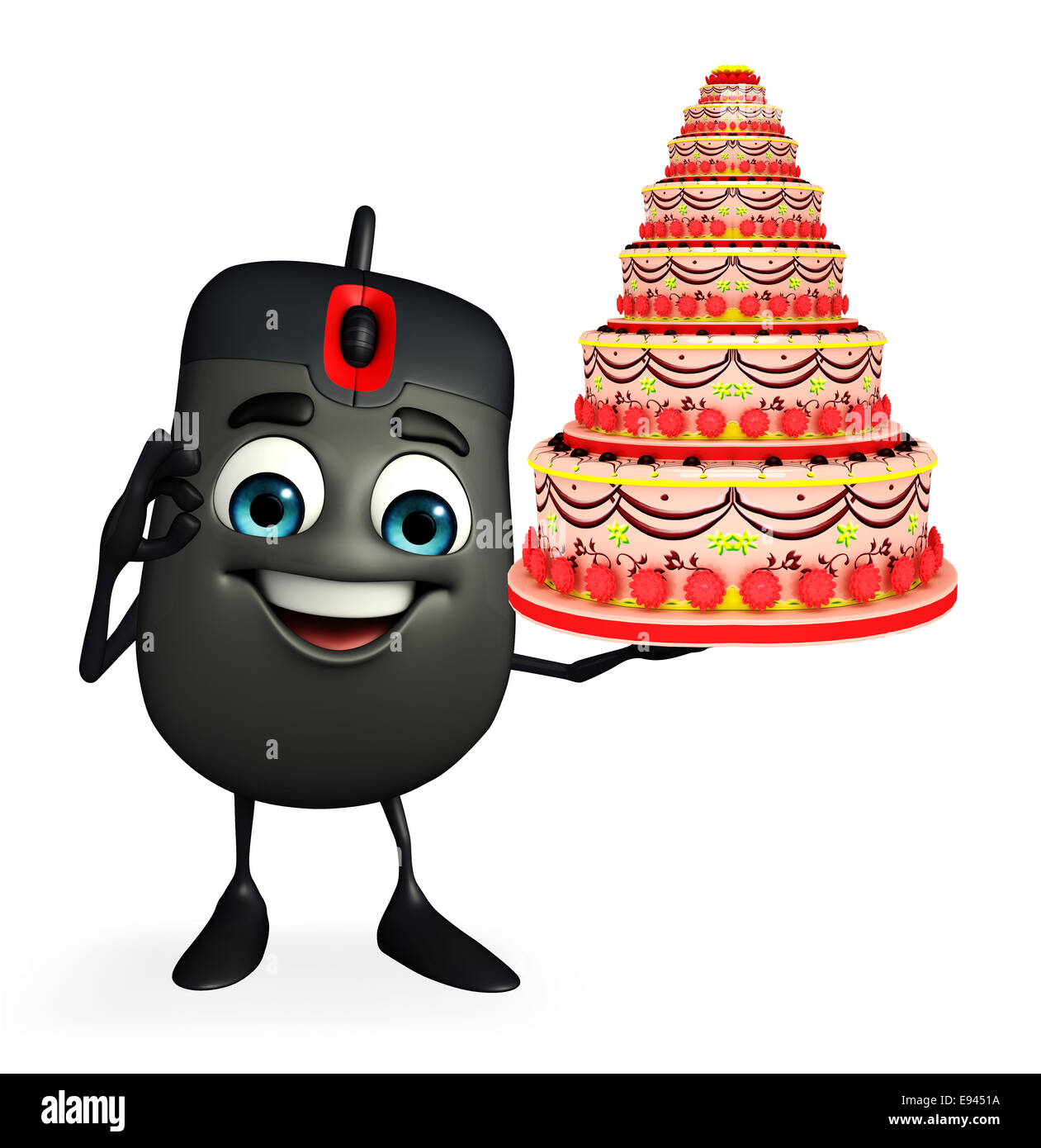 Cartoon Character of Computer Mouse with cake Stock Photo - Alamy