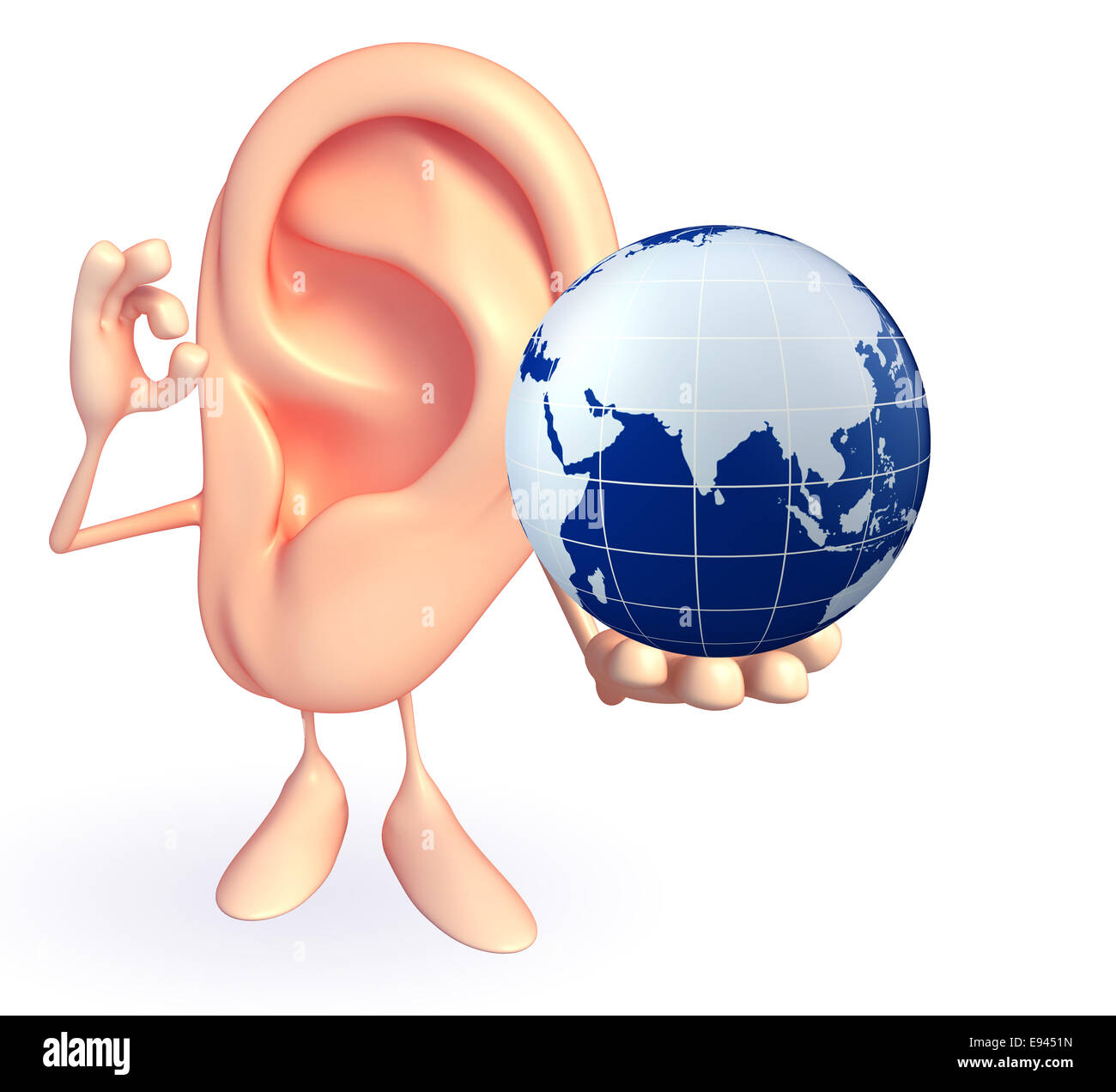 Cartoon Character of ear with globe Stock Photo - Alamy