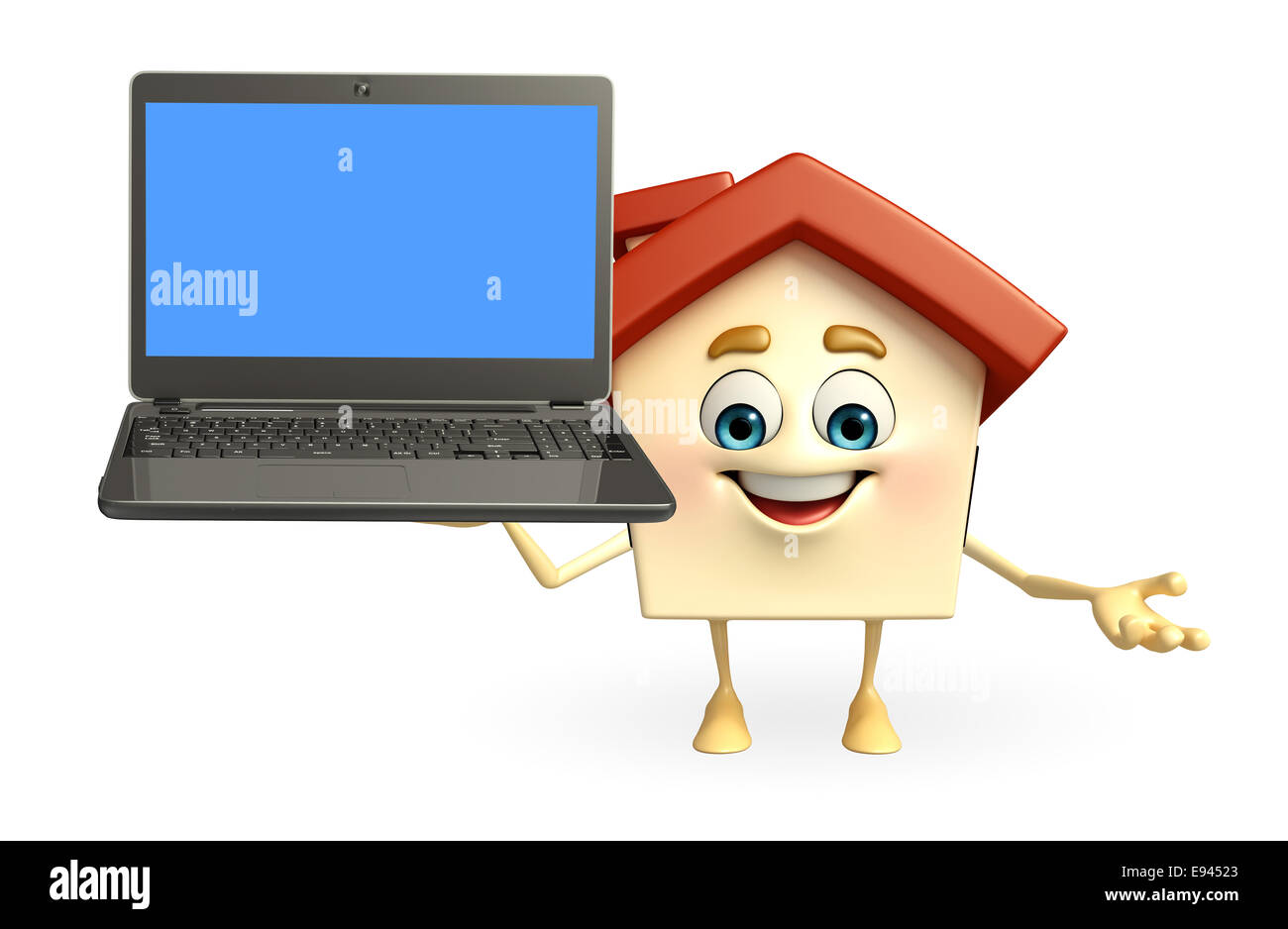 Cartoon Charcter of house with laptop Stock Photo - Alamy