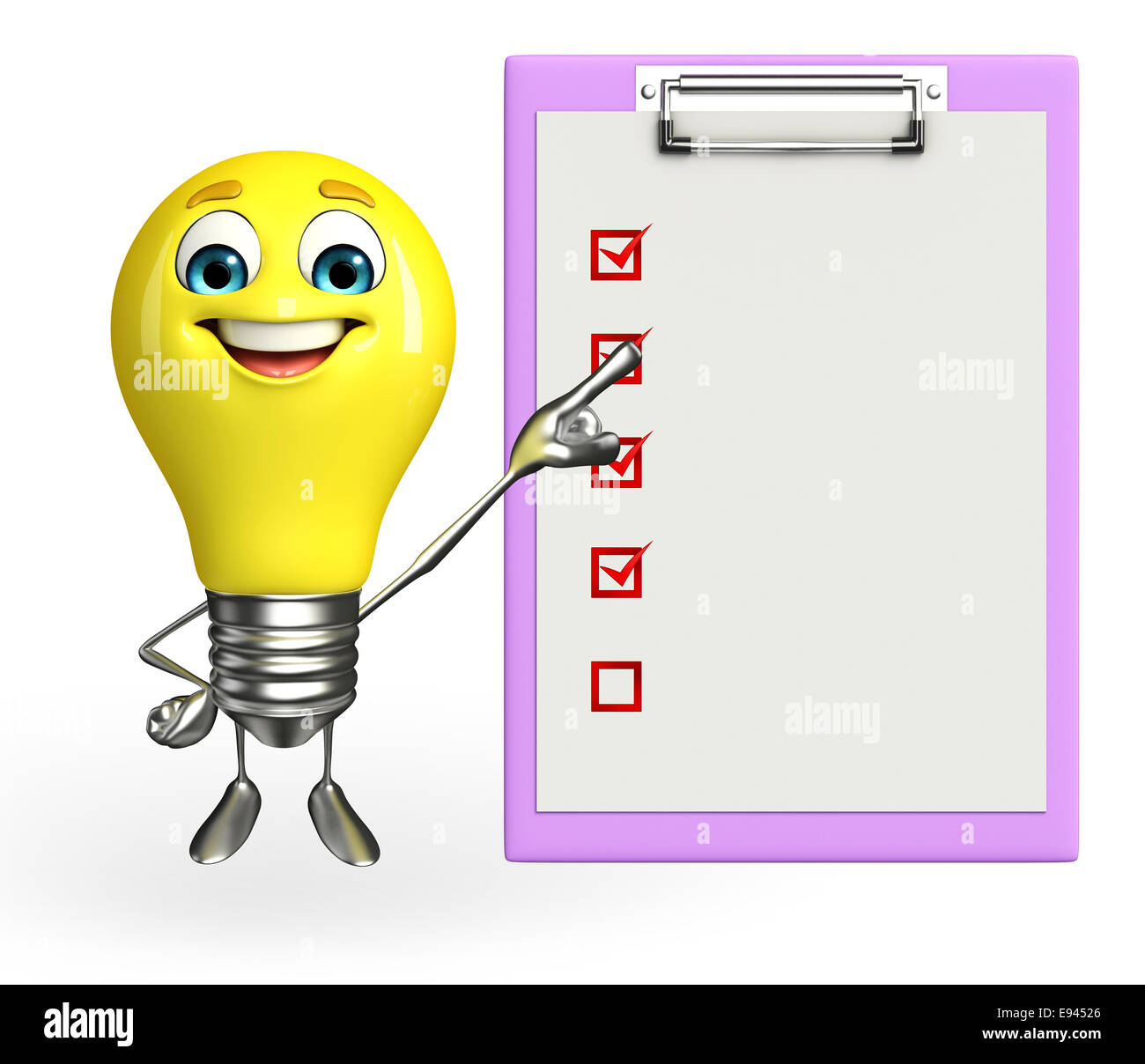 Cartoon Character of light bulb with notepad Stock Photo - Alamy