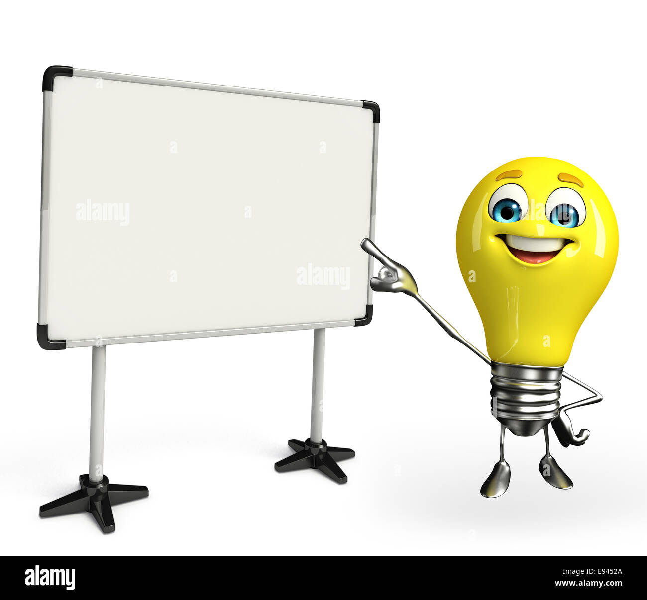 Cartoon Character of light bulb with display board Stock Photo - Alamy