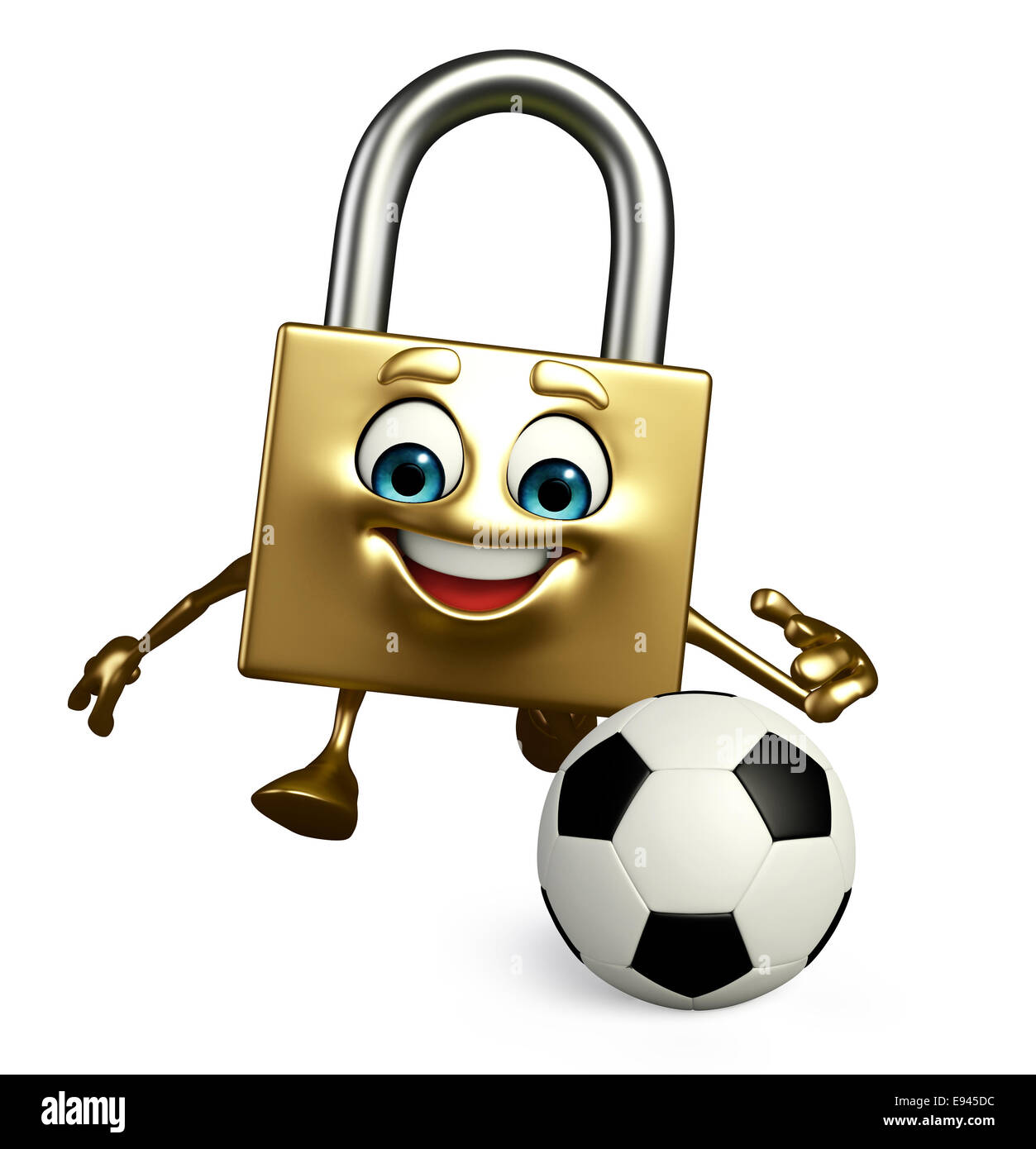 Cartoon Character of lock with football Stock Photo - Alamy