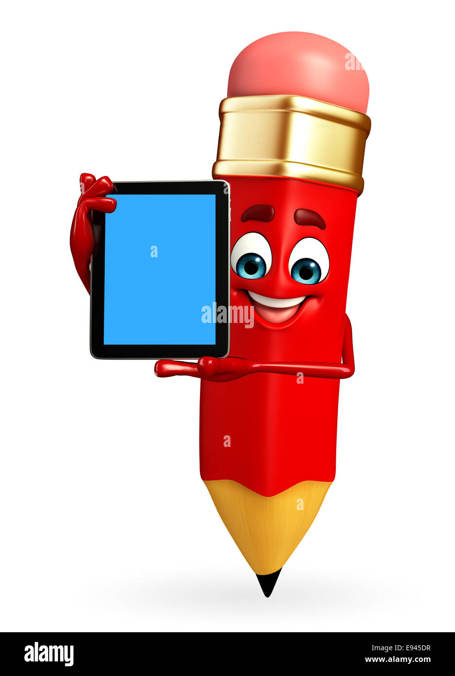 Cartoon Character of pencil with tab Stock Photo - Alamy