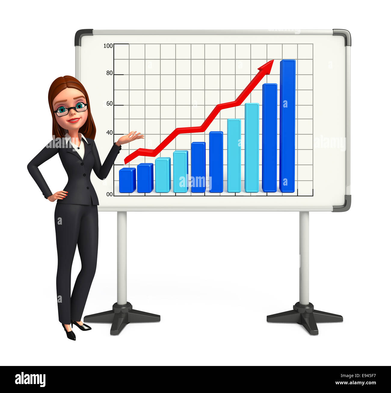 Illustration of Young Business Woman with business graph Stock Photo ...