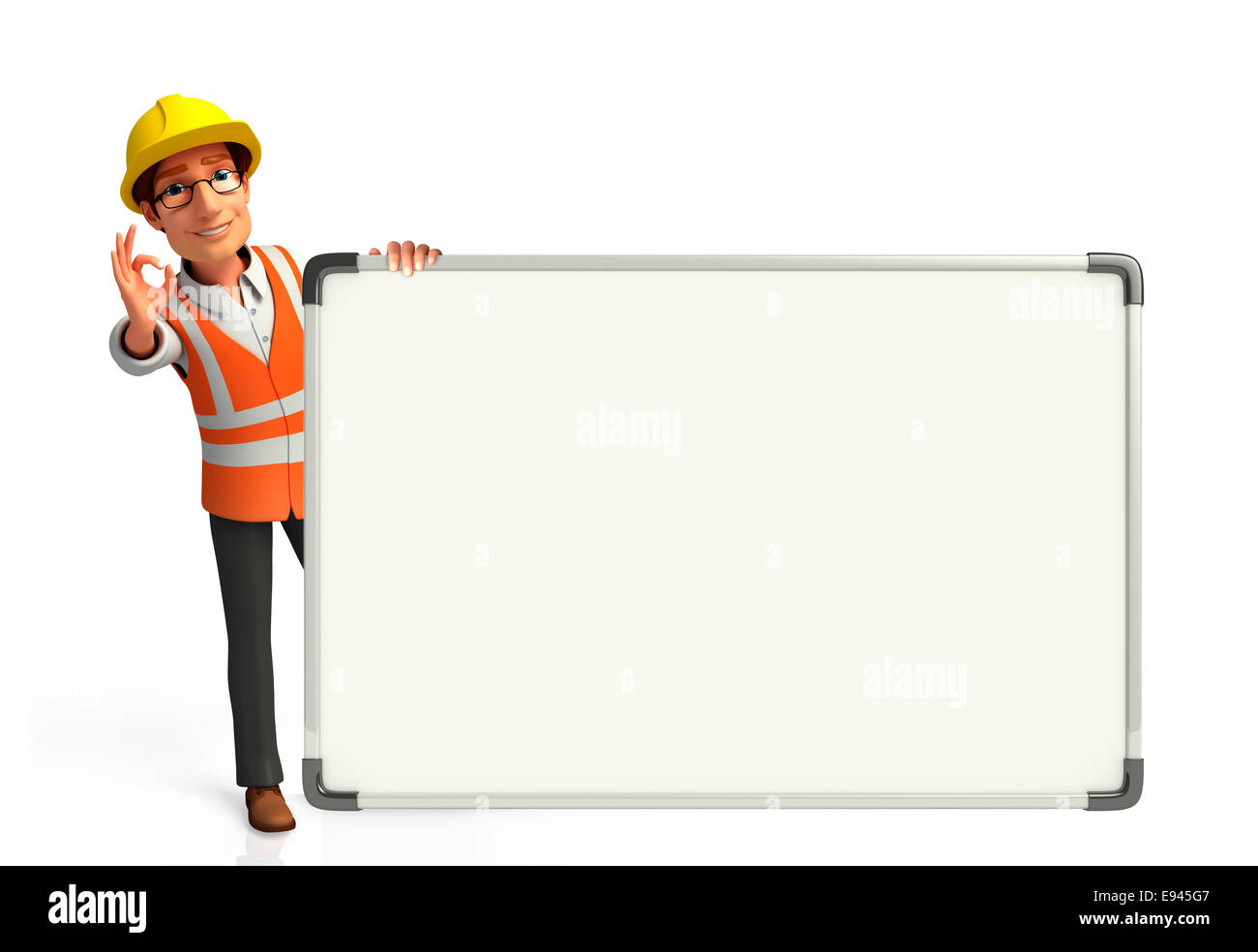 Illustration of young worker with display board Stock Photo - Alamy