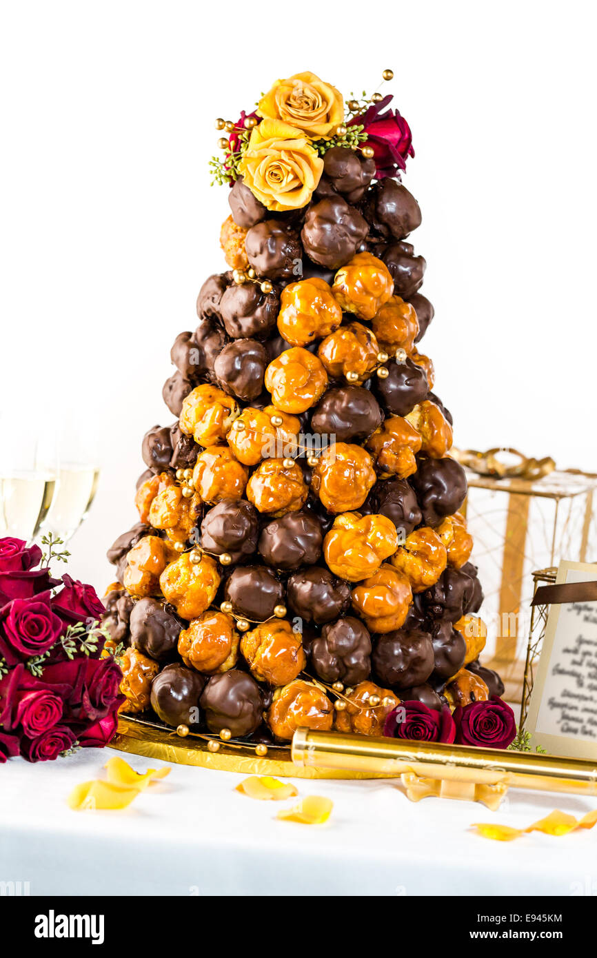 Gourmet cone wedding cake as centerpiece at the wedding reception Stock ...