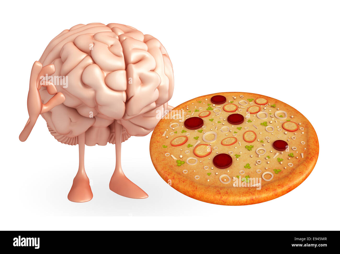 Cartoon character of brain with Pizza Stock Photo - Alamy