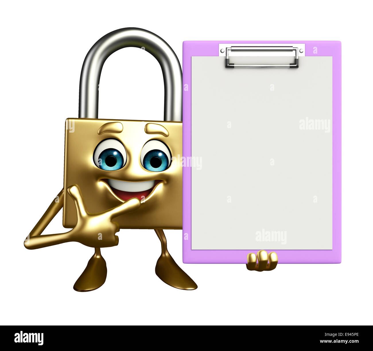 Cartoon Character of lock with notepad Stock Photo - Alamy