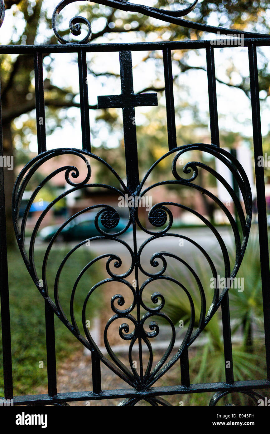 The Double Heart gate at the entrance to Philip Simmons Park at St John ...