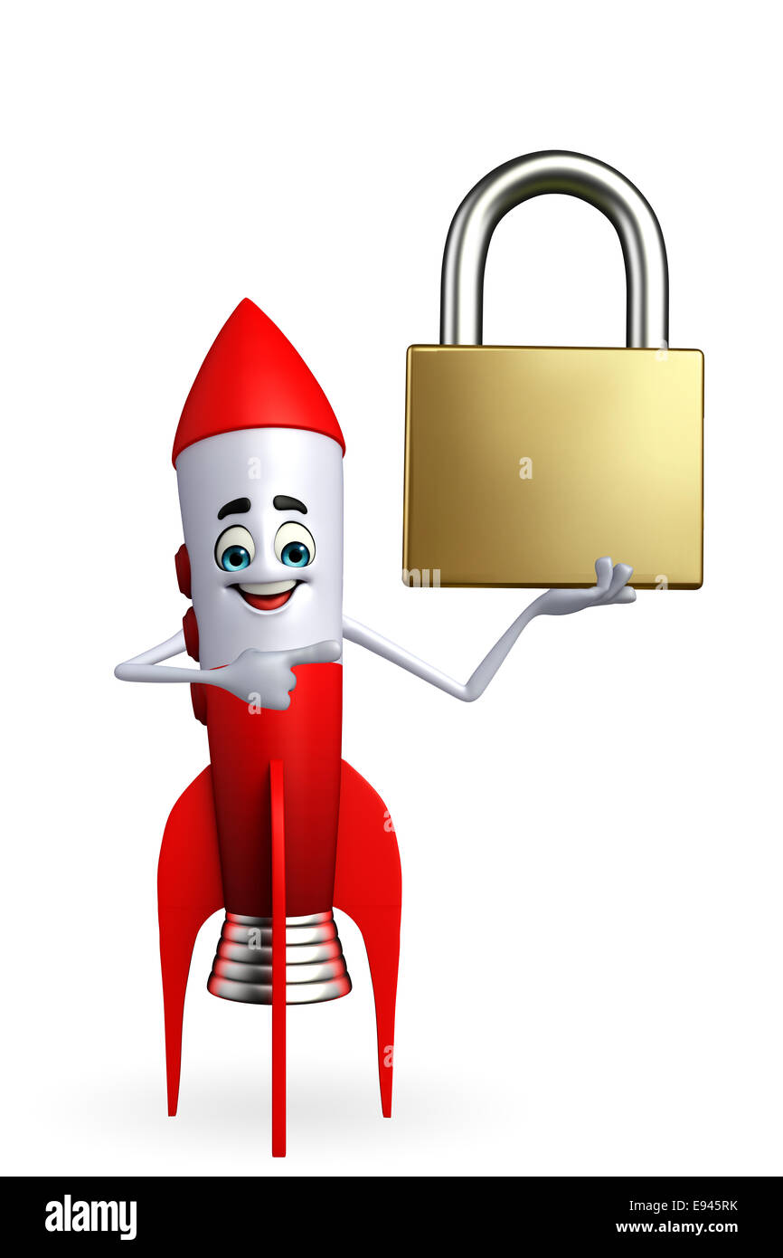 Cartoon character of rocket with lock Stock Photo - Alamy