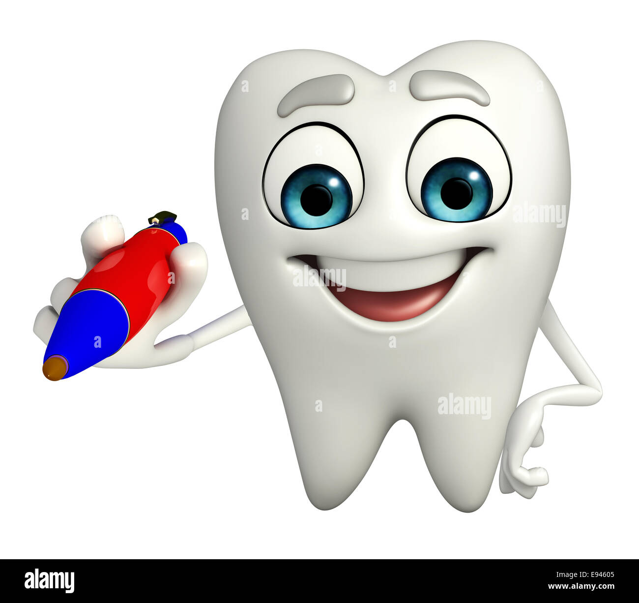 Cartoon character of teeth with pen Stock Photo - Alamy
