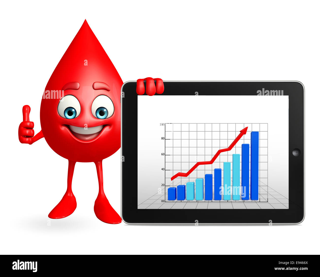 Cartoon Character of Blood Drop with business graph Stock Photo - Alamy