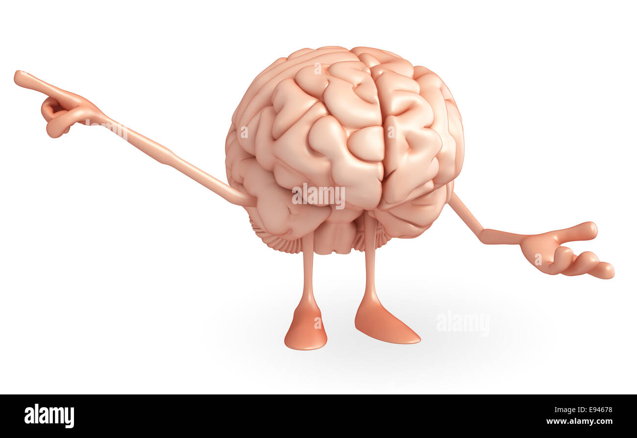 Cartoon character of brain with pointing pose Stock Photo - Alamy