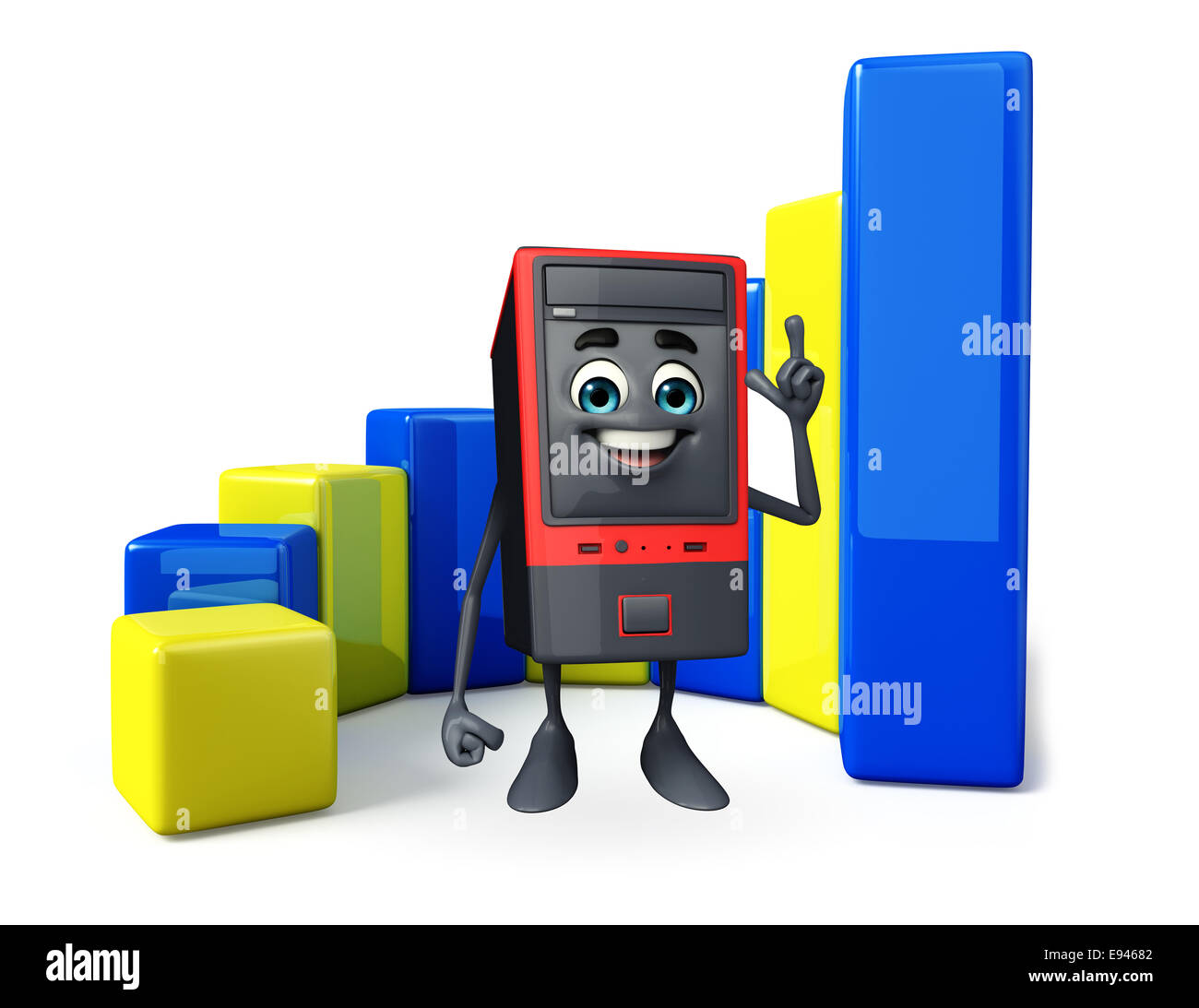 Cartoon Character of Computer Cabinet with business graph Stock Photo ...