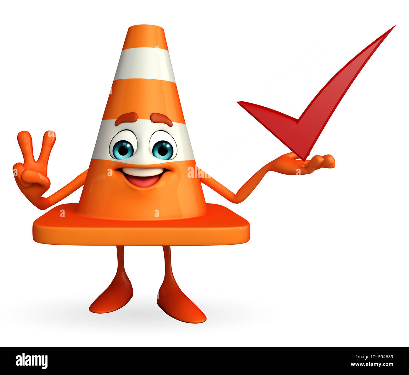 Cartoon Character of Construction cone with right sign Stock Photo - Alamy