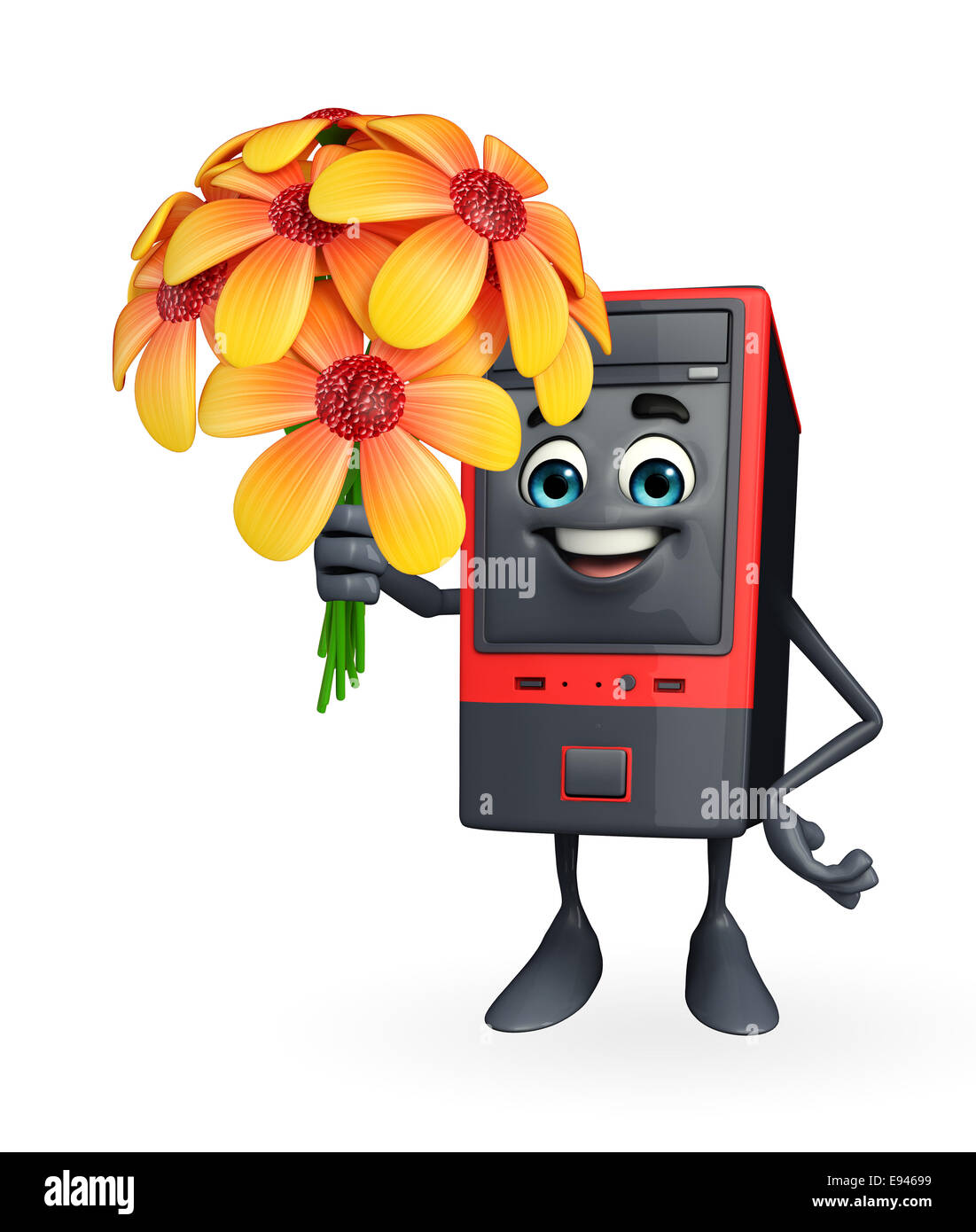 Cartoon Character of Computer Cabinet with flower Stock Photo - Alamy