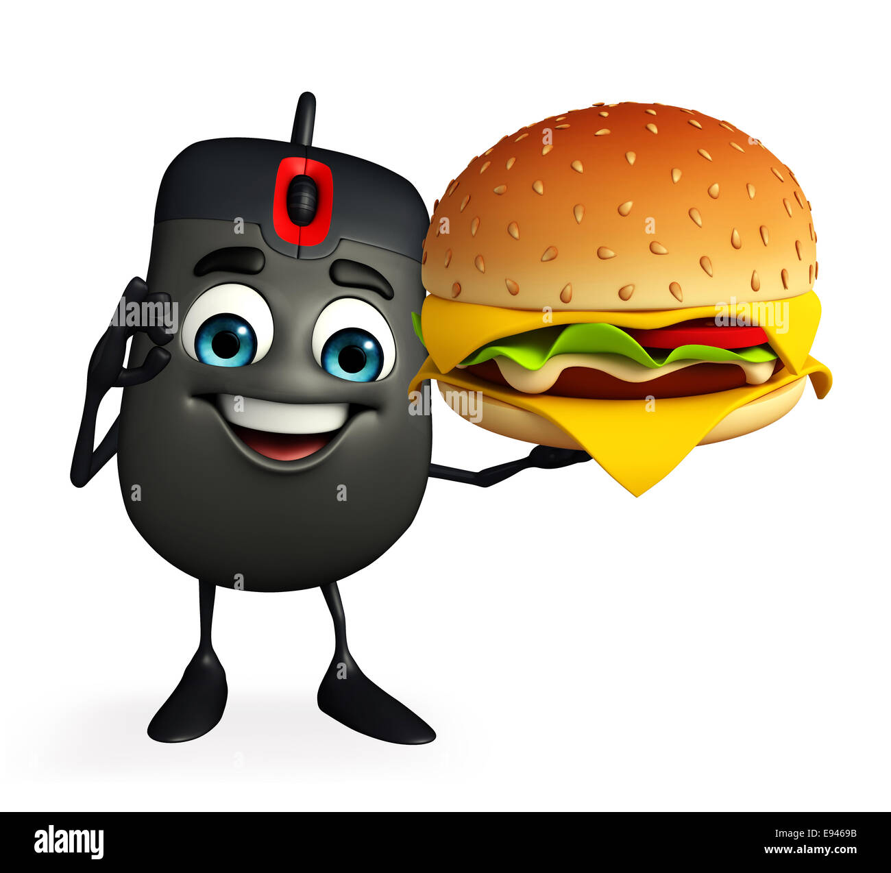 Cartoon Character of Computer Mouse with burger Stock Photo - Alamy