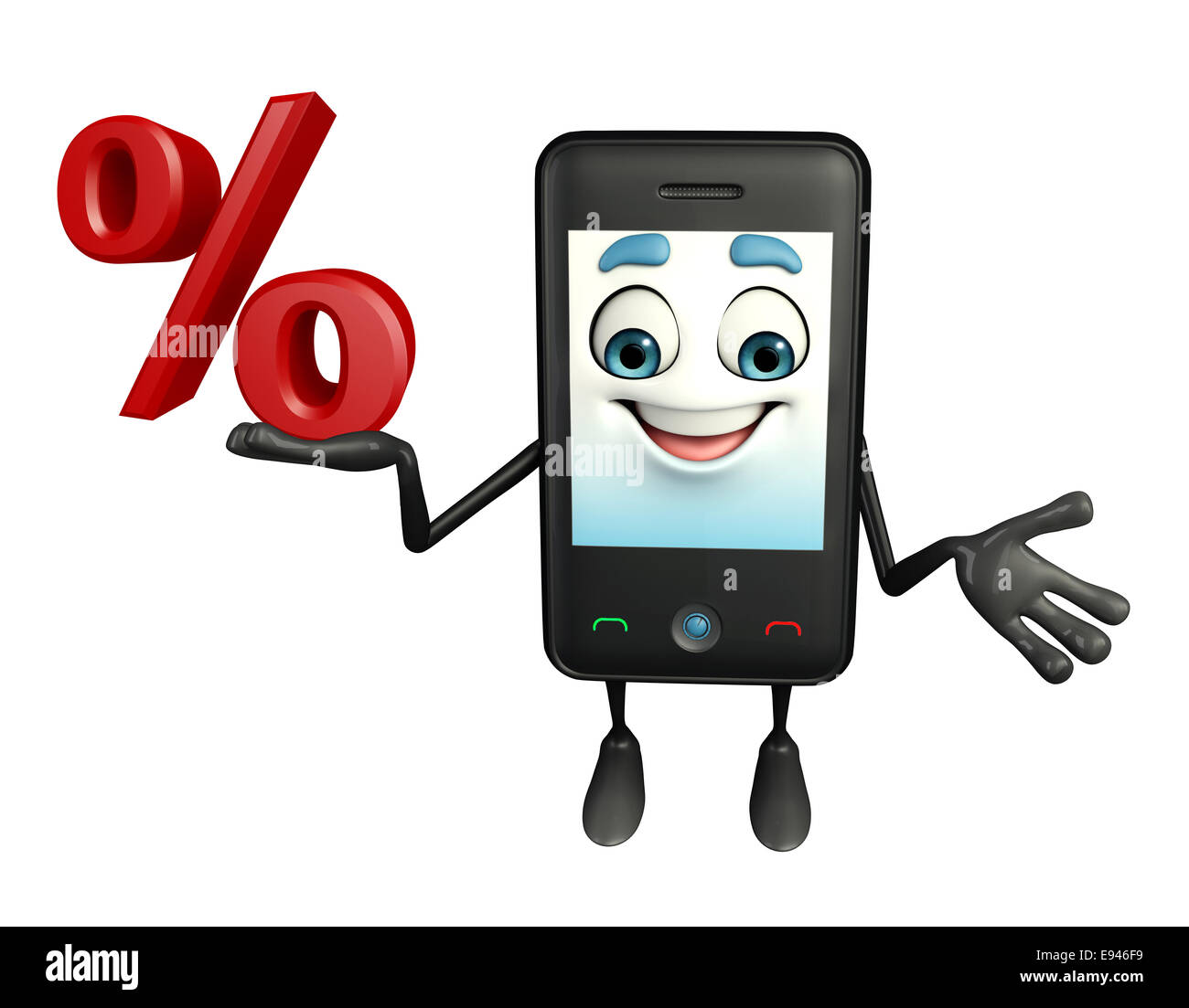 Cartoon Character of Mobile with Percentage Stock Photo - Alamy