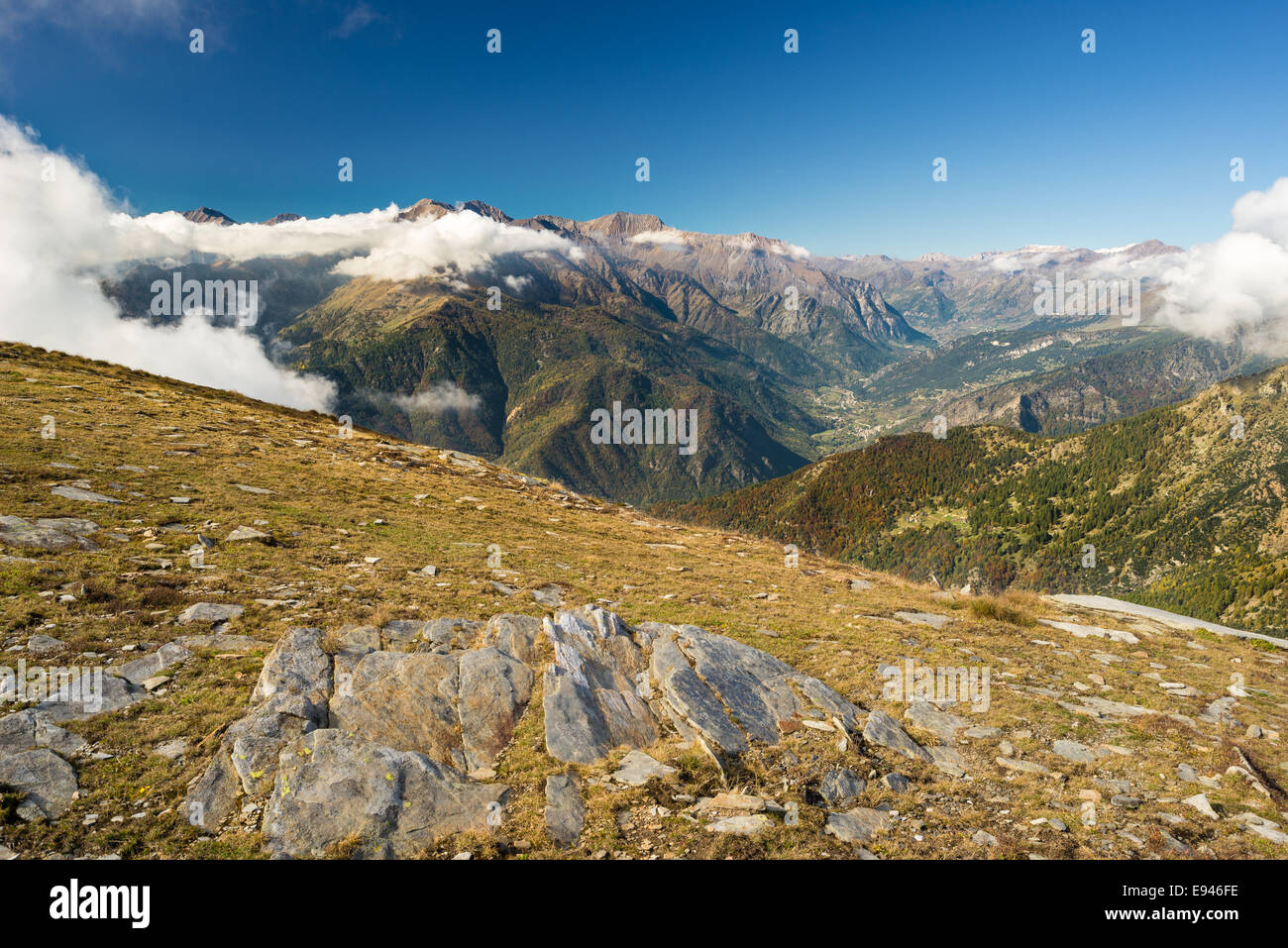 Wide panoramic view in autumn of the italian western Alps Stock Photo ...