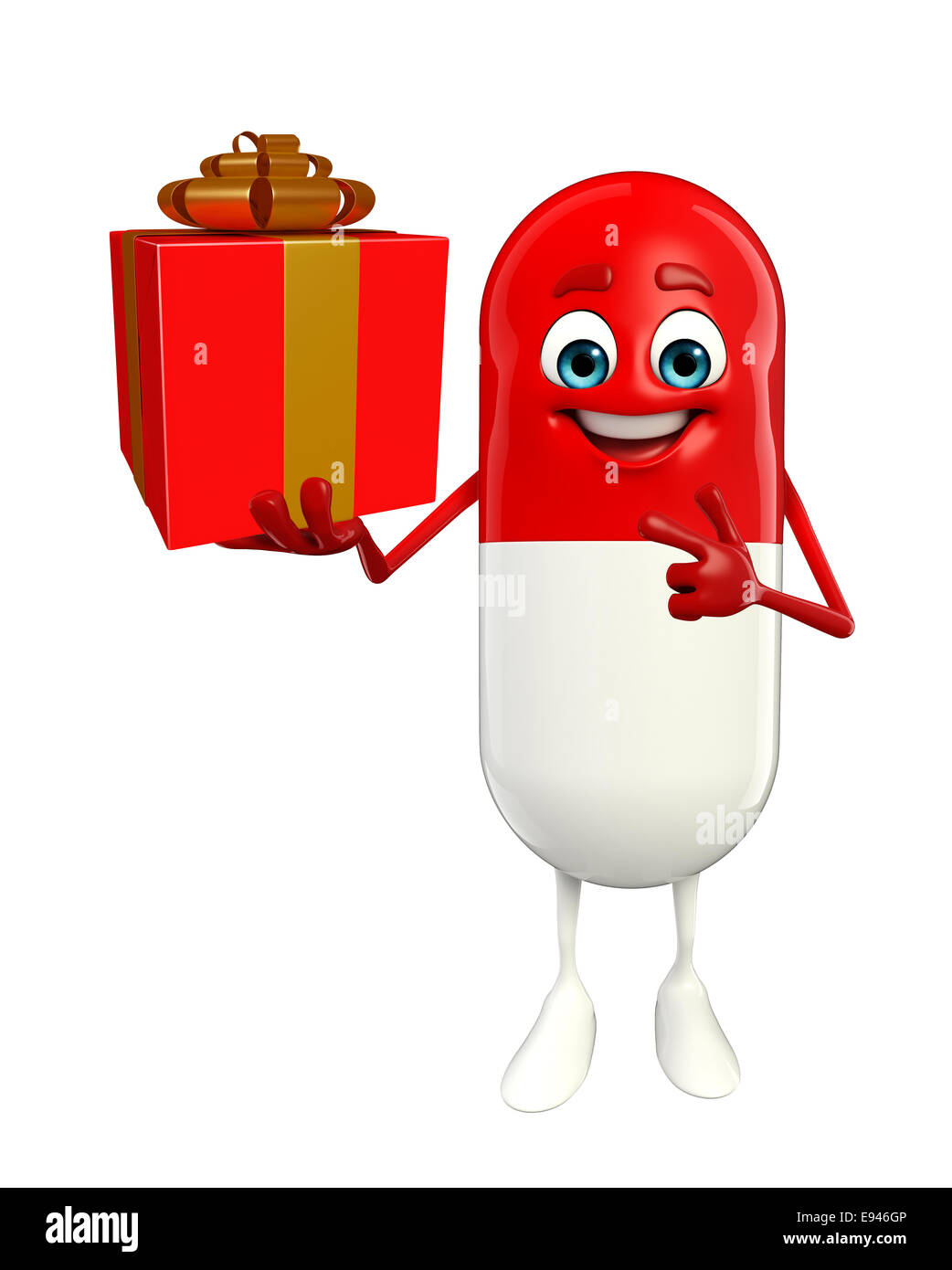 Cartoon character of pill with gift box Stock Photo - Alamy